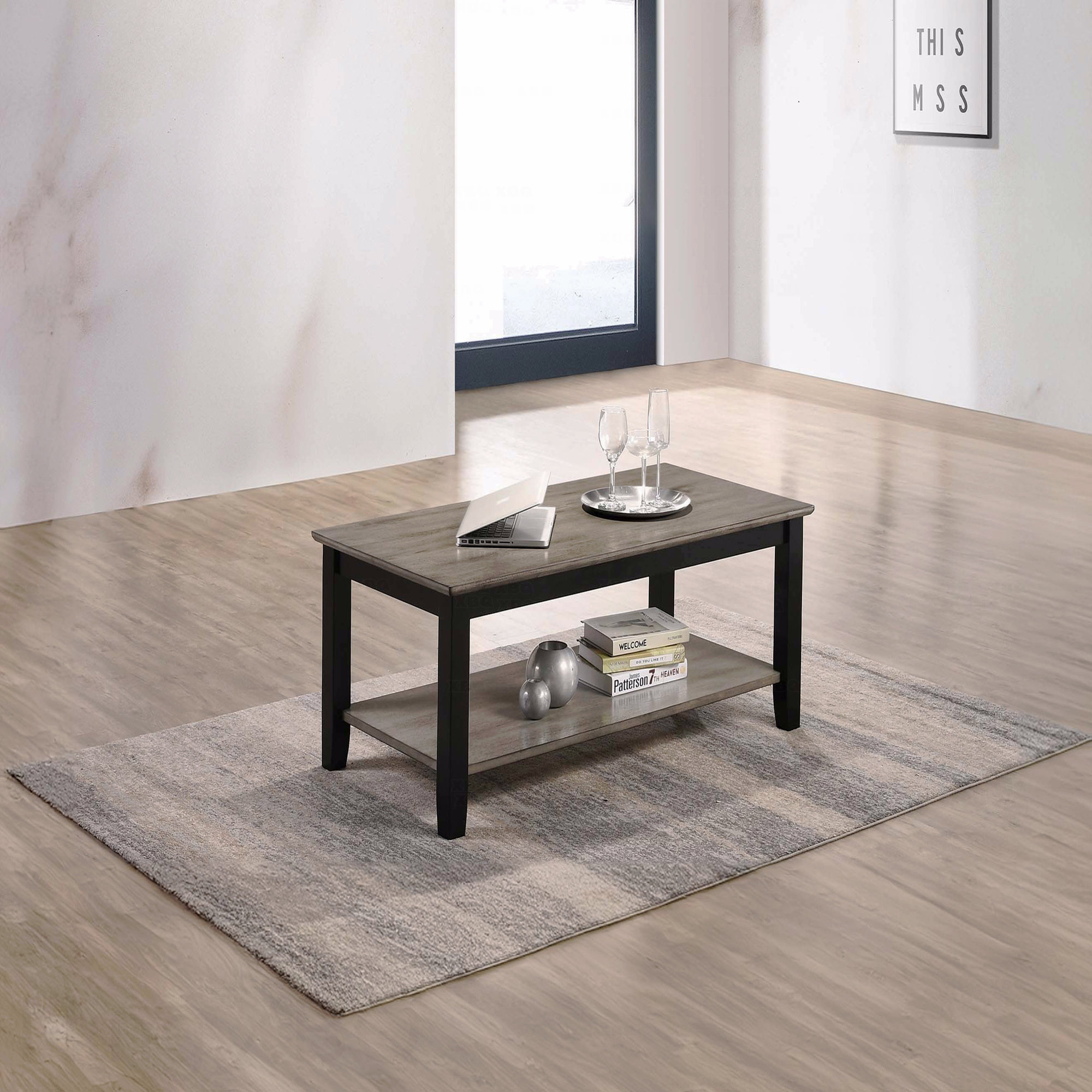 George Oliver 1Pc Coffee Table Gray And Black Two Tone Finish With ...