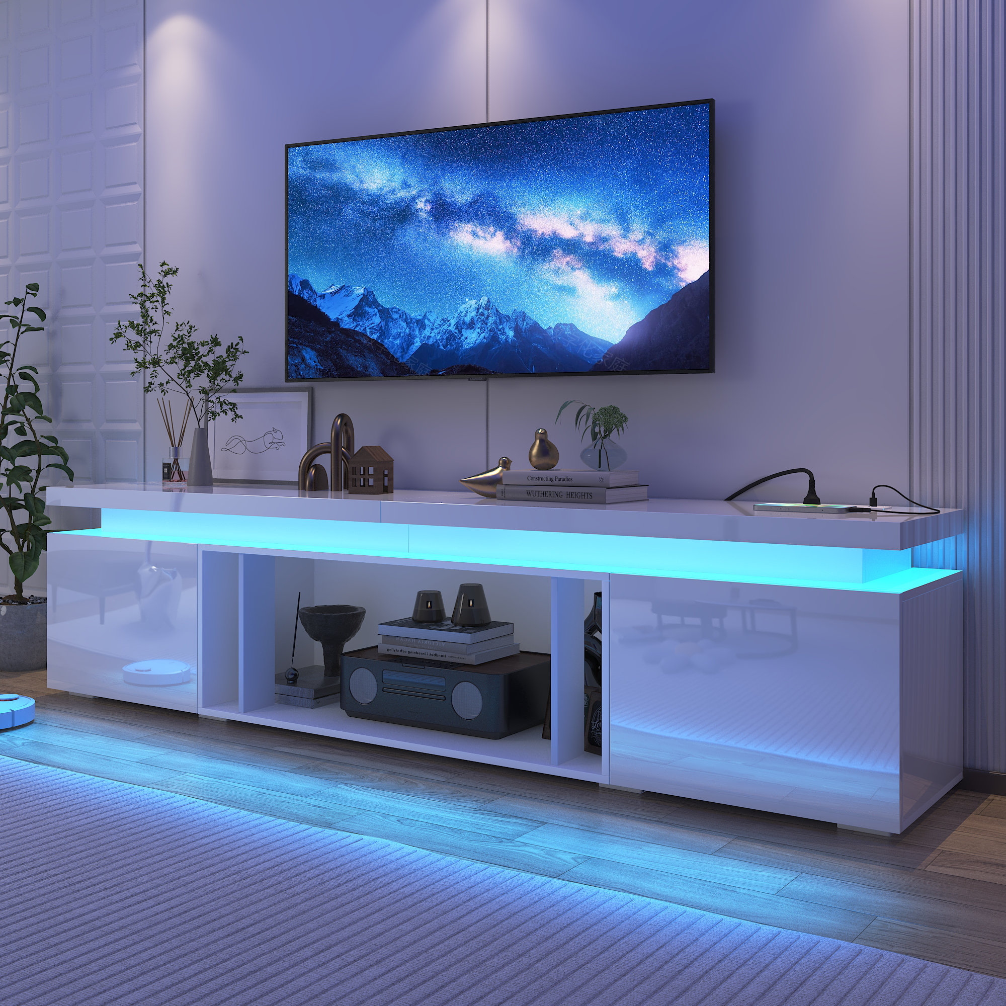 Wrought Studio™ High Gloss TV Stand With Power Outlet And LED Light ...