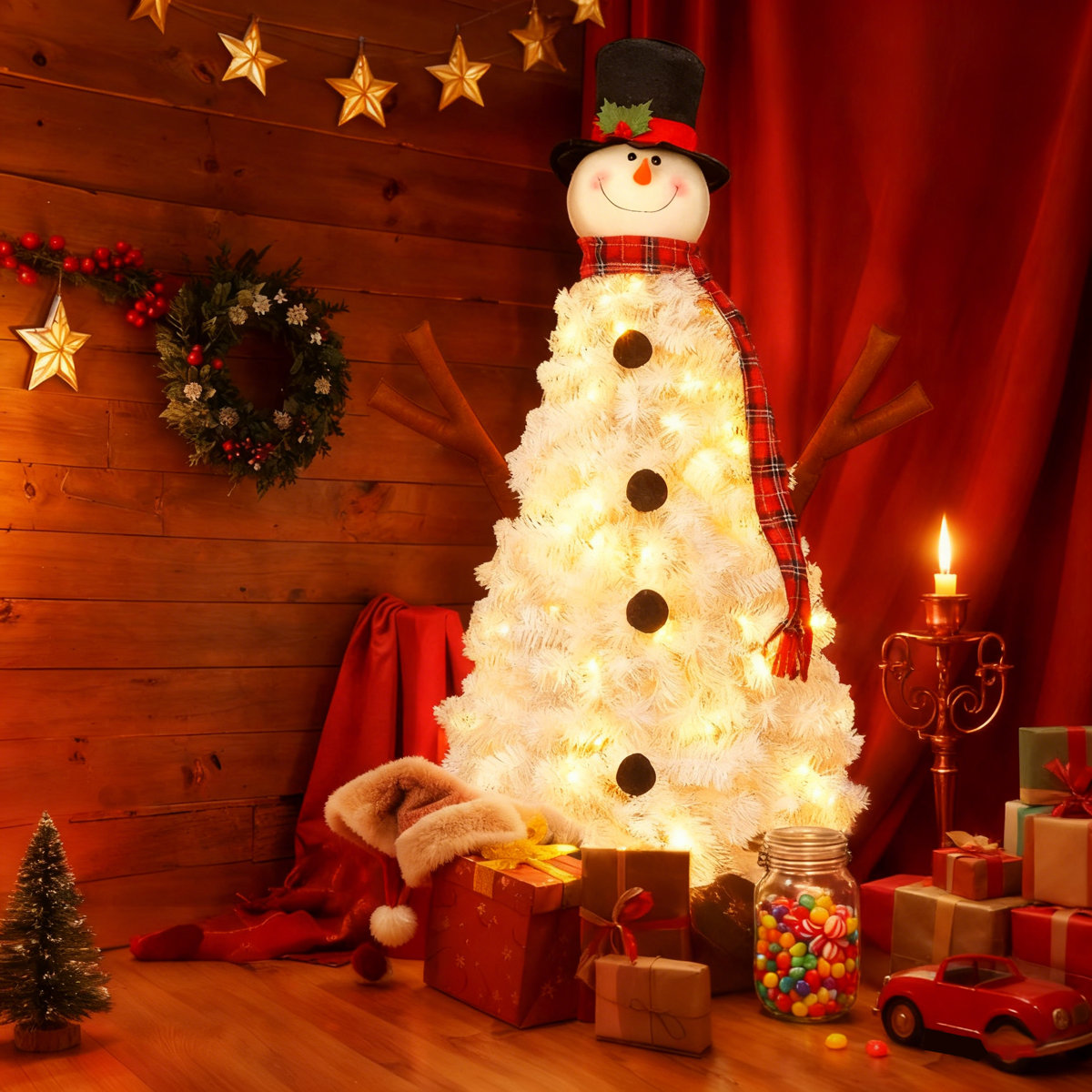 The Holiday Aisle® Christmas Tree with 100 Lights Snowman Christmas ...