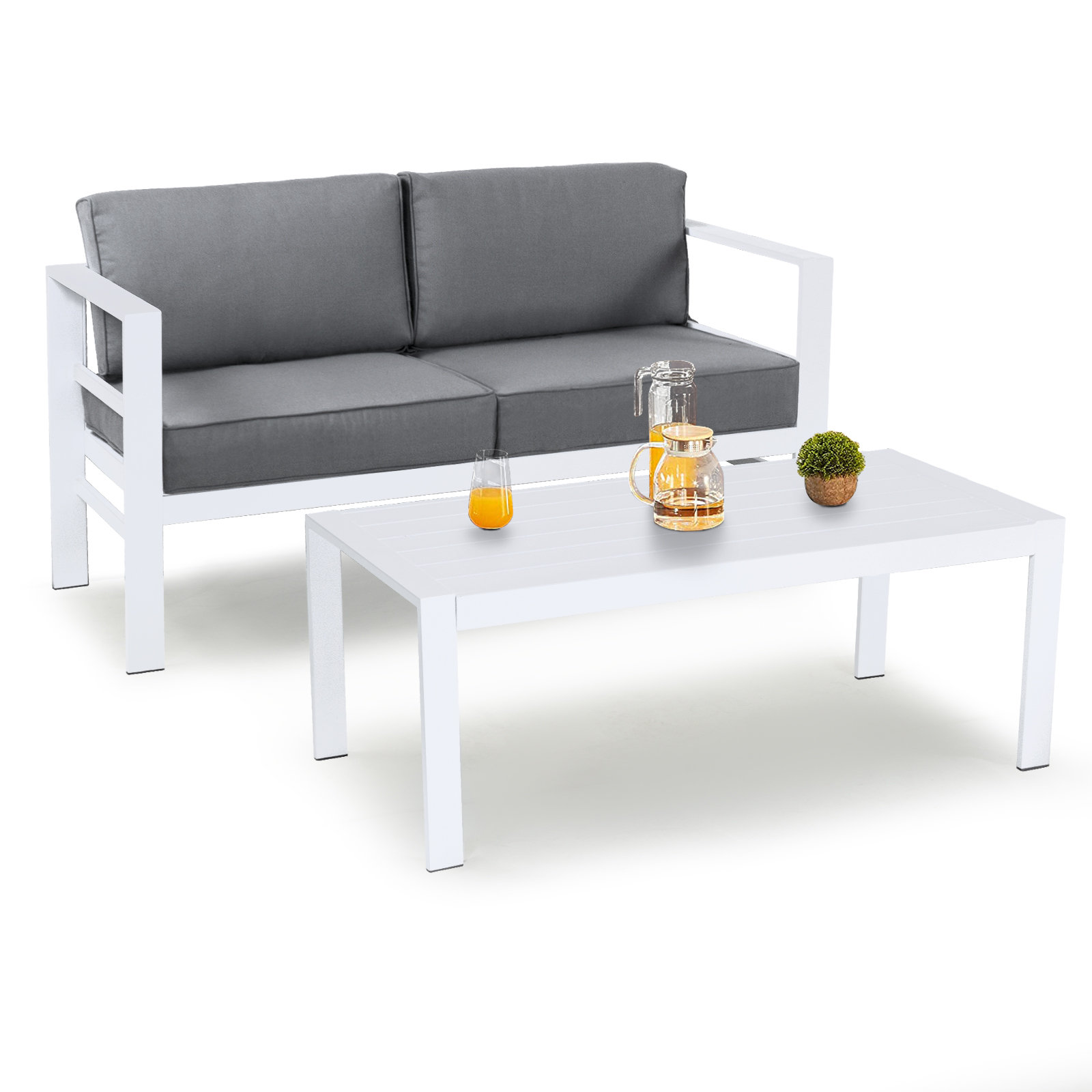 Latitude Run® Aluminum Patio Furniture Set 2 Piece Outdoor Loveseat All ...