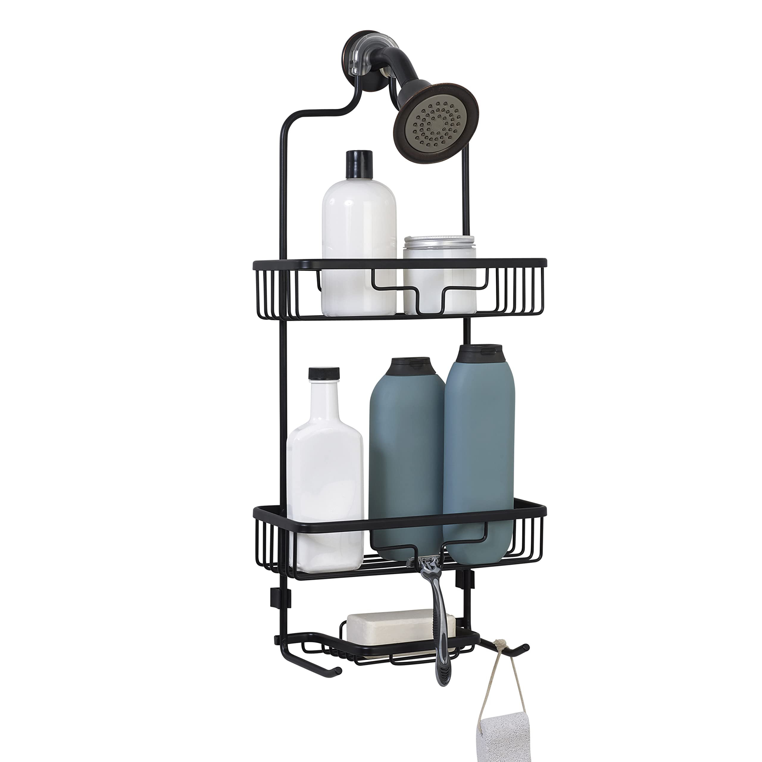 Rebrilliant Hanging Shower Caddy With 2 Shelves, Soap Tray, Razor ...