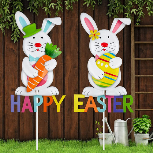 The Holiday Aisle® 2 Piece Happy Easter Bunny Garden Stake Set | Wayfair