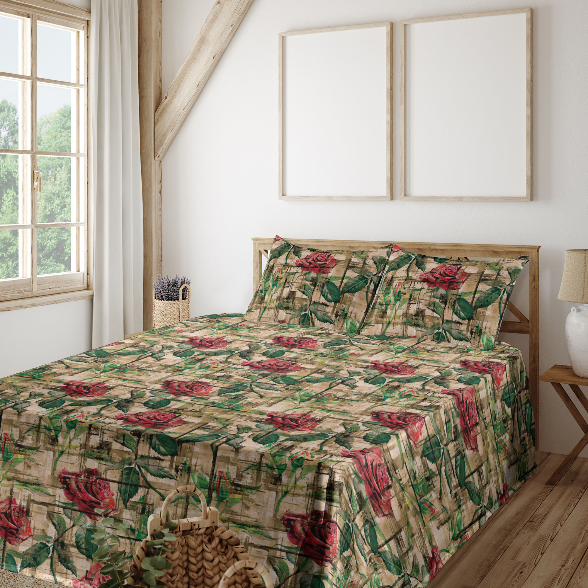 Ambesonne Floral Design Sheet Set Leaves Rose Grunge Jade Green Dark ...