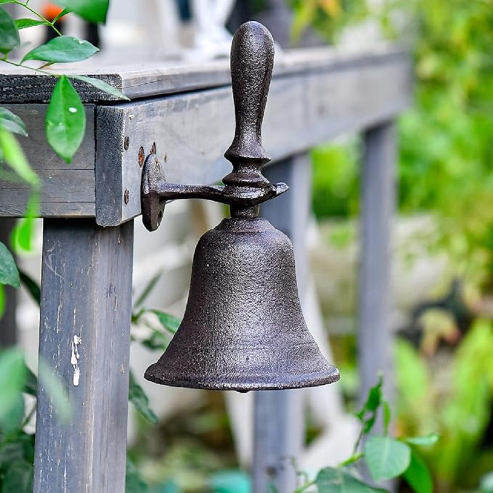 Lark Manor Cast Iron Dinner Bell, Rustic Hand Held Bell, Decorative ...