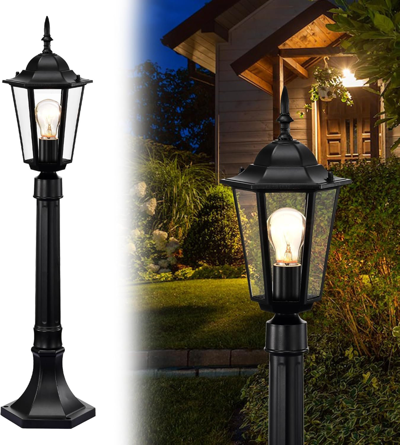 Charlton Home 31" Outdoor Post Lights Hard Wired Black With Clear Glass ...