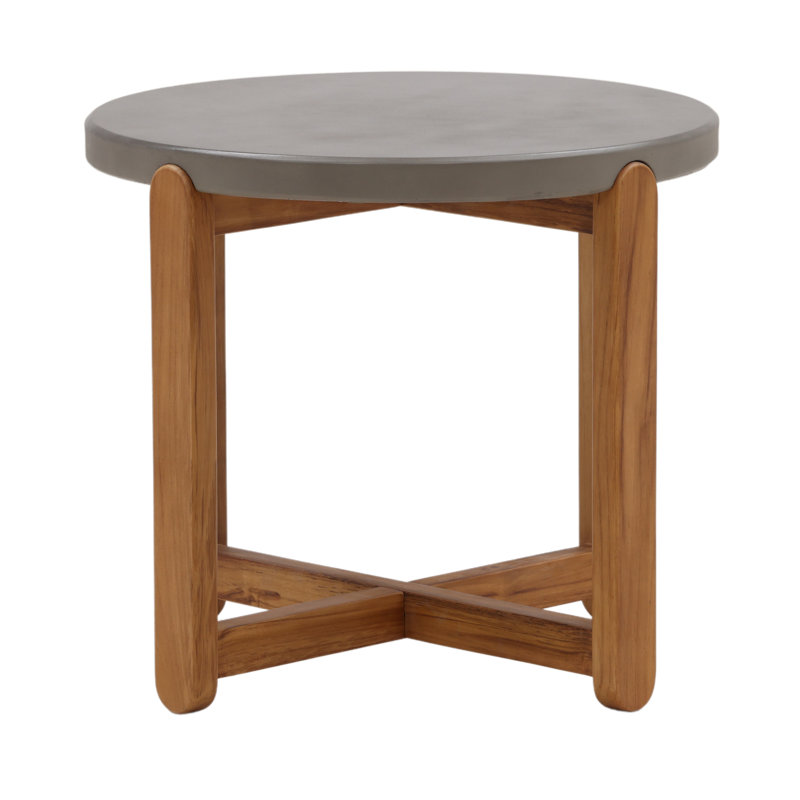 Hokku Designs Hadley 20" Round Outdoor Concrete and Teak Wood End Table ...