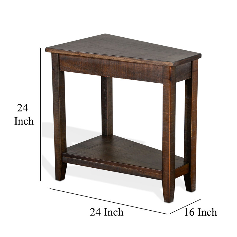 Benjara Flint Chairside Table with Shelf, 24 Inch Angled Dark Brown ...