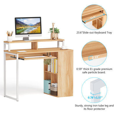 Latitude Run® Computer Desk, Office Desk with Keyboard Tray and Storage ...