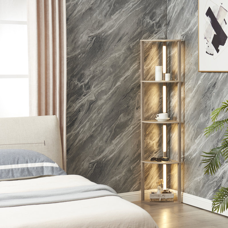 Orren Ellis 64" Fancy Edge Corner Display Floor Lamp with Shelves and 3 ...