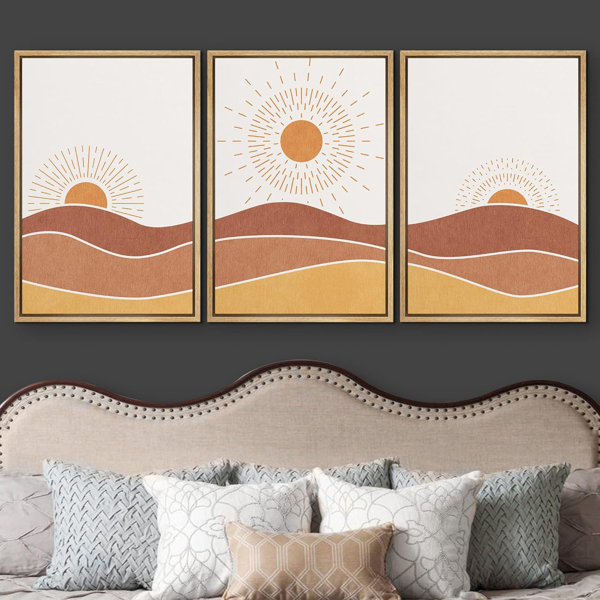 IDEA4WALL Sunset Sunrise Framed On Canvas 3 Pieces Print | Wayfair