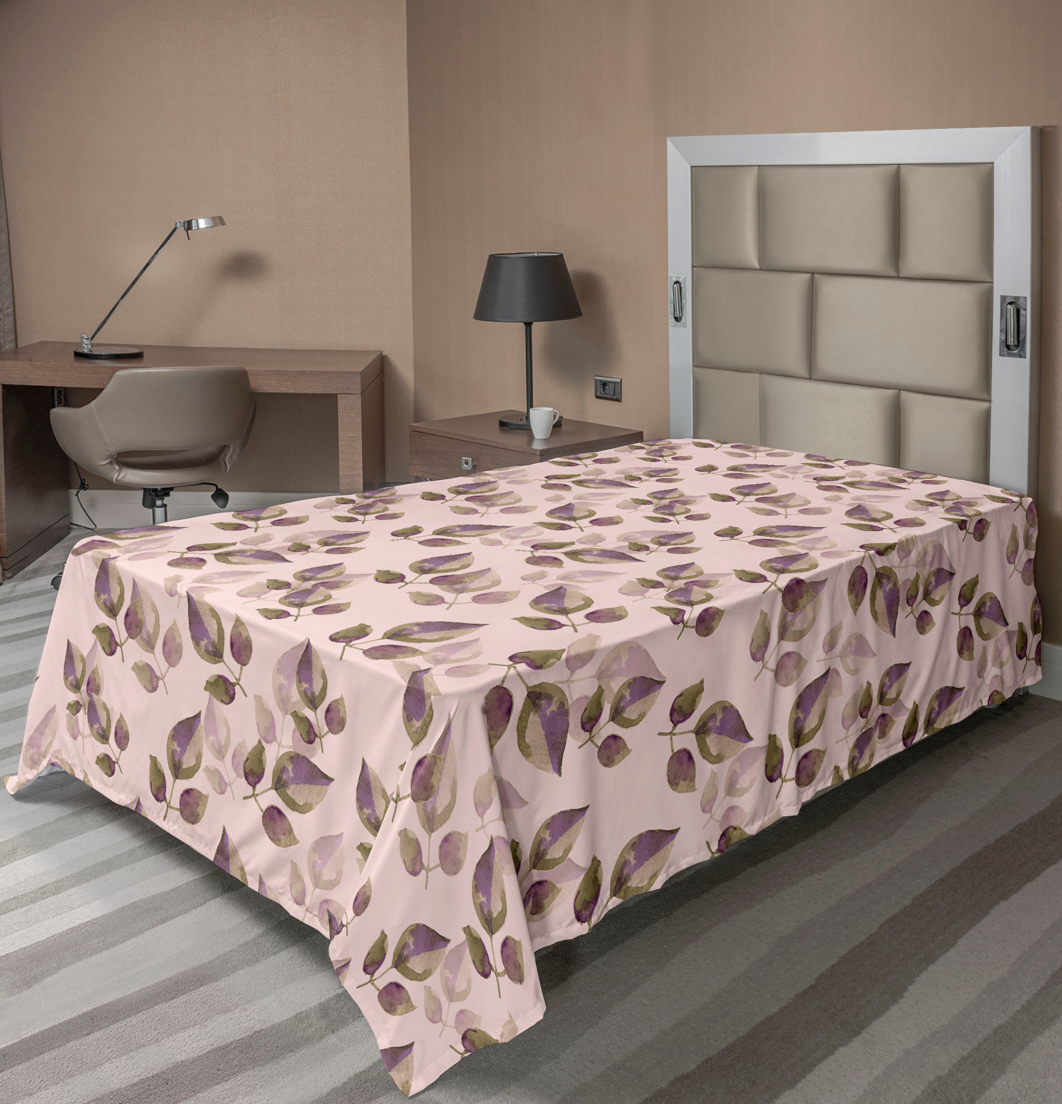 Ambesonne Leaves Greenery Flat Sheet Retro Autumnal Leaf Pale Pink ...