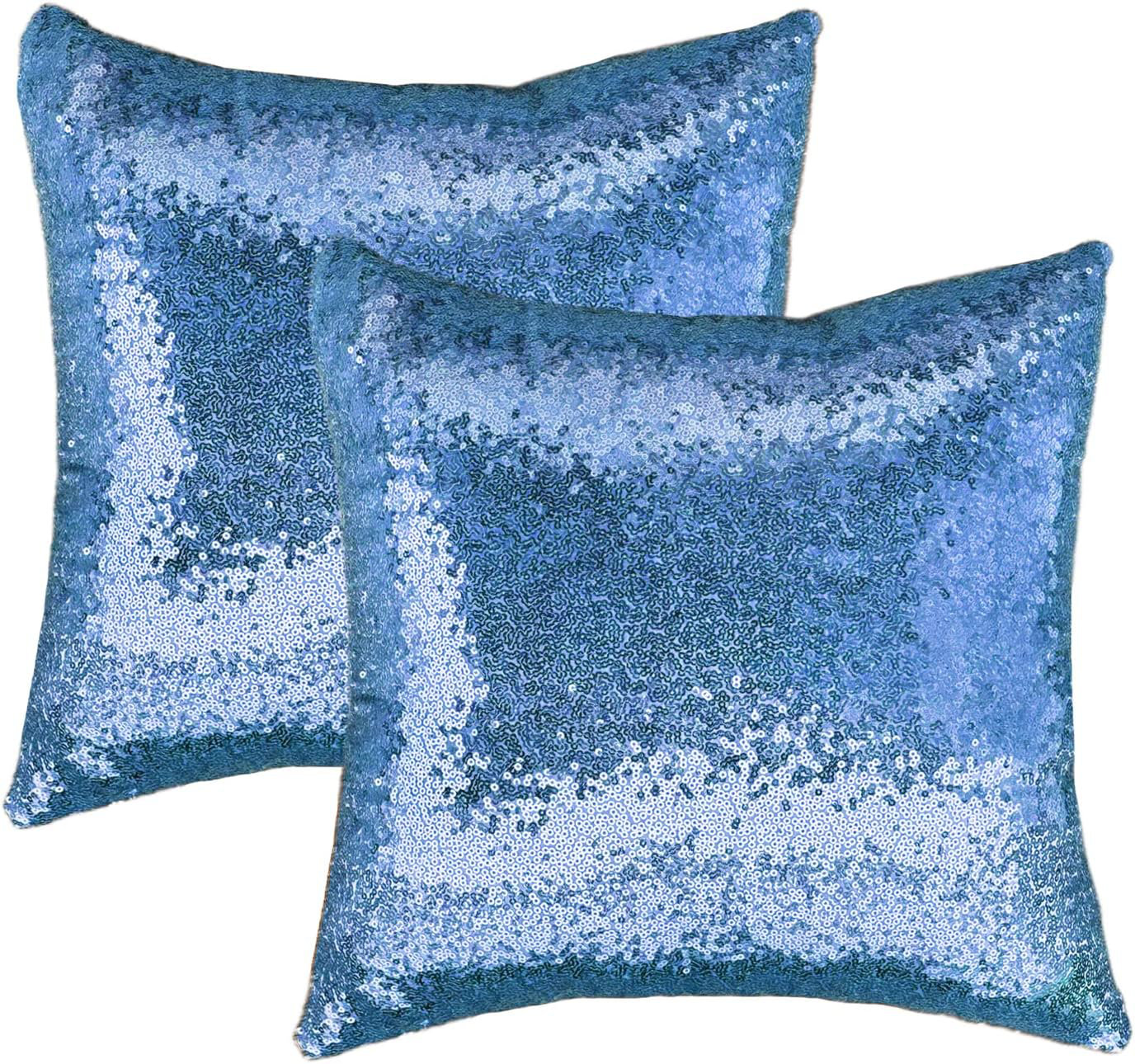 BEFIHO Set Of 2 Light Blue Sequin Pillow Covers 16X16 Inch Shiny And ...