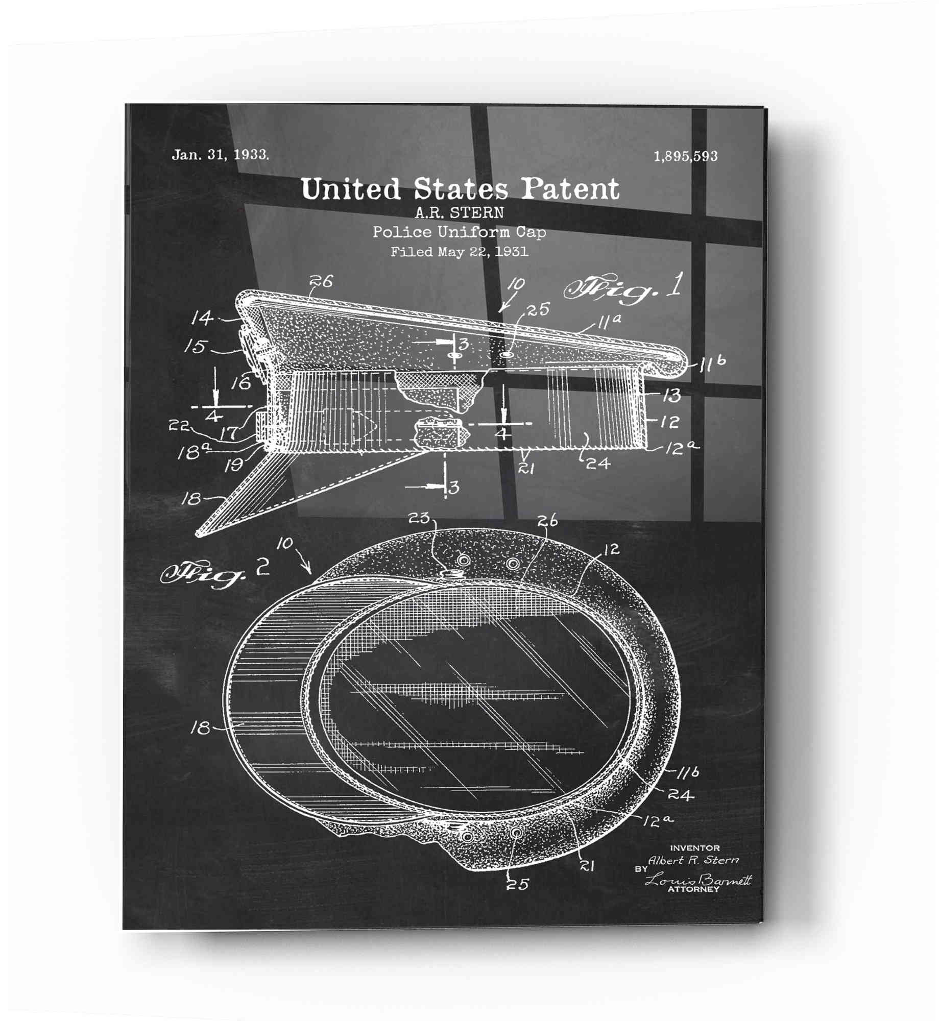 17 Stories Police Uniform Cap Blueprint Patent Chalkboard - Unframed ...