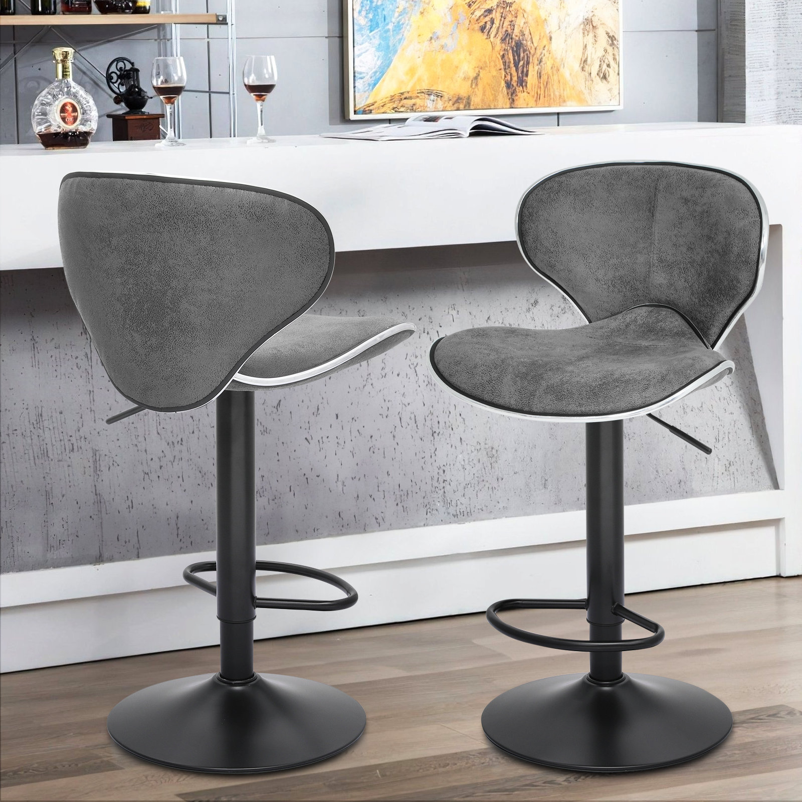 Latitude Run® Moorebank PU Leather Swivel Bar Stools Modern Adjustable ...