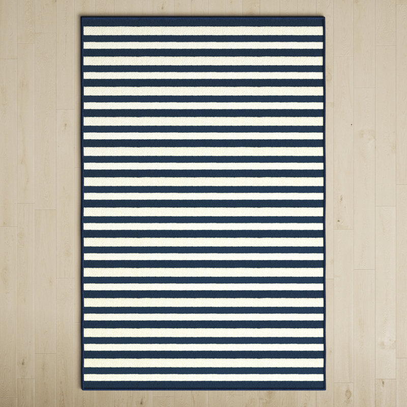Birch Lane™ Adrienne Striped Indoor / Outdoor Rug in Navy/Cream ...