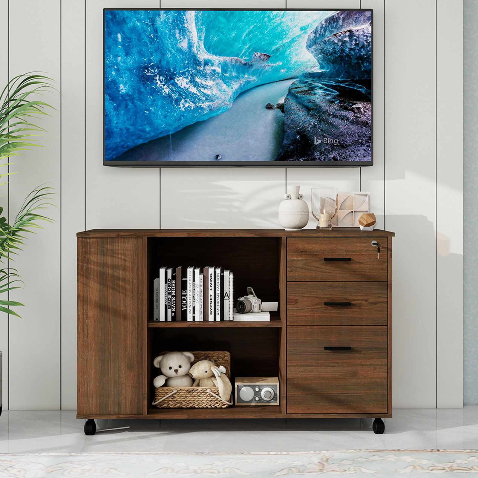 Millwood Pines 39.37" Wood TV Stand, TV Console with Wheels ...