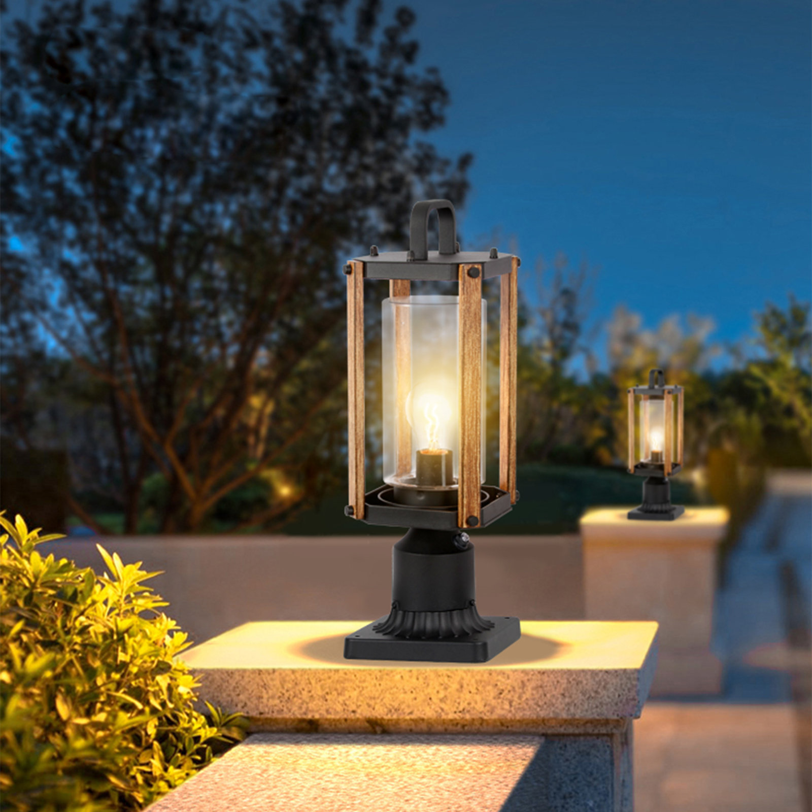 Wooden Driveway Light Poles