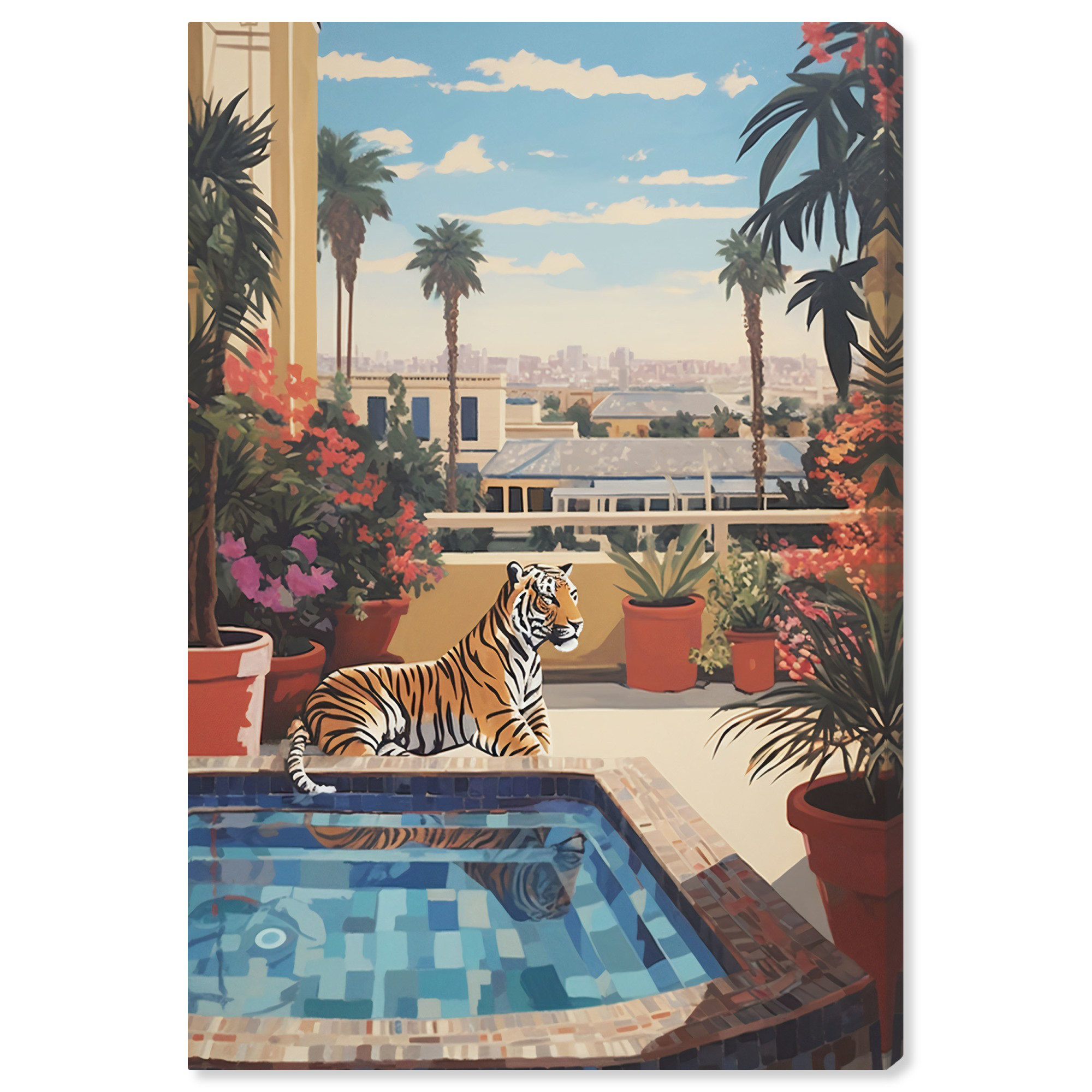 Art Remedy Tiger At The Jacuzzi Canvas Tropical Bathroom Wall Art by ...