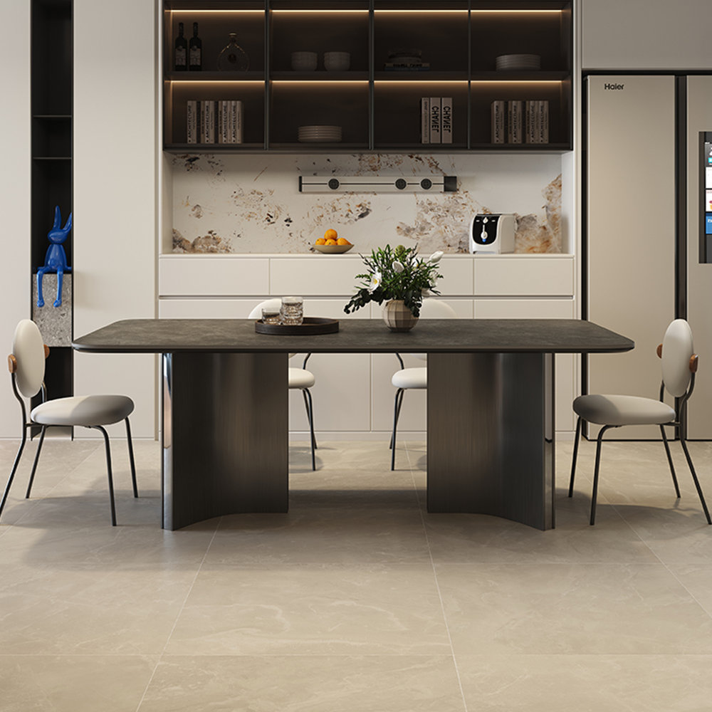 A Zoetic Home Black Modern Minimalist Slate Dining Set | Wayfair