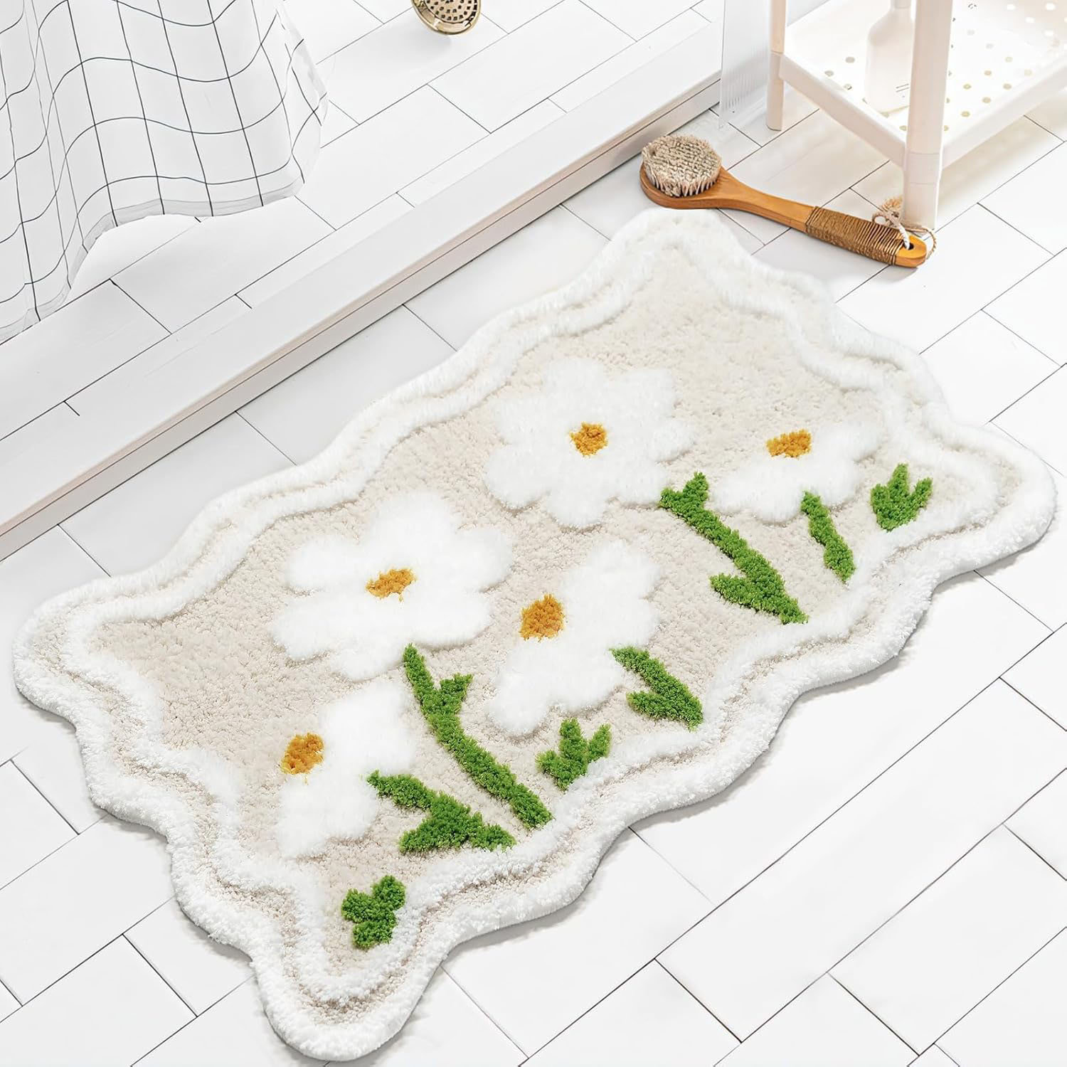 Red Barrel Studio® Cute Floral Bathroom Rug Flower Beige Bath Mat Super ...
