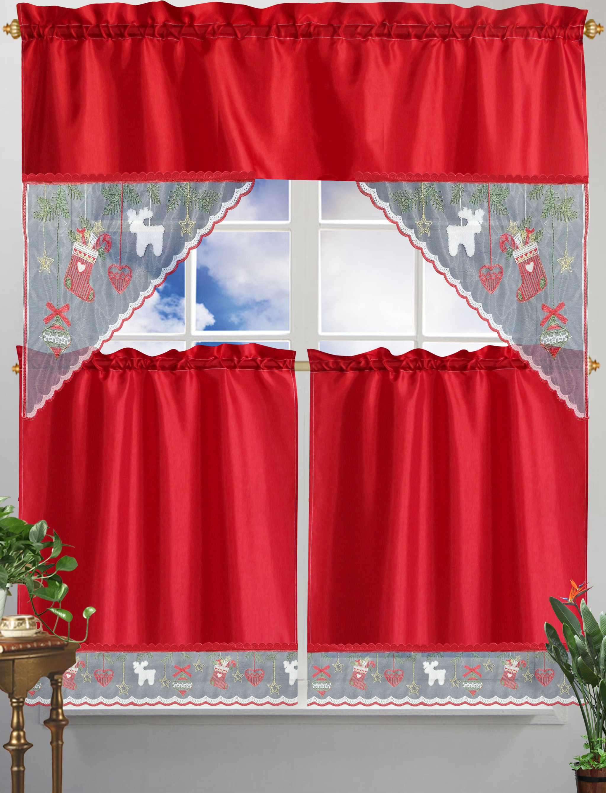 The Holiday Aisle® 3 Pcs Emb Swag & Tier Set-X''mas - Wayfair Canada