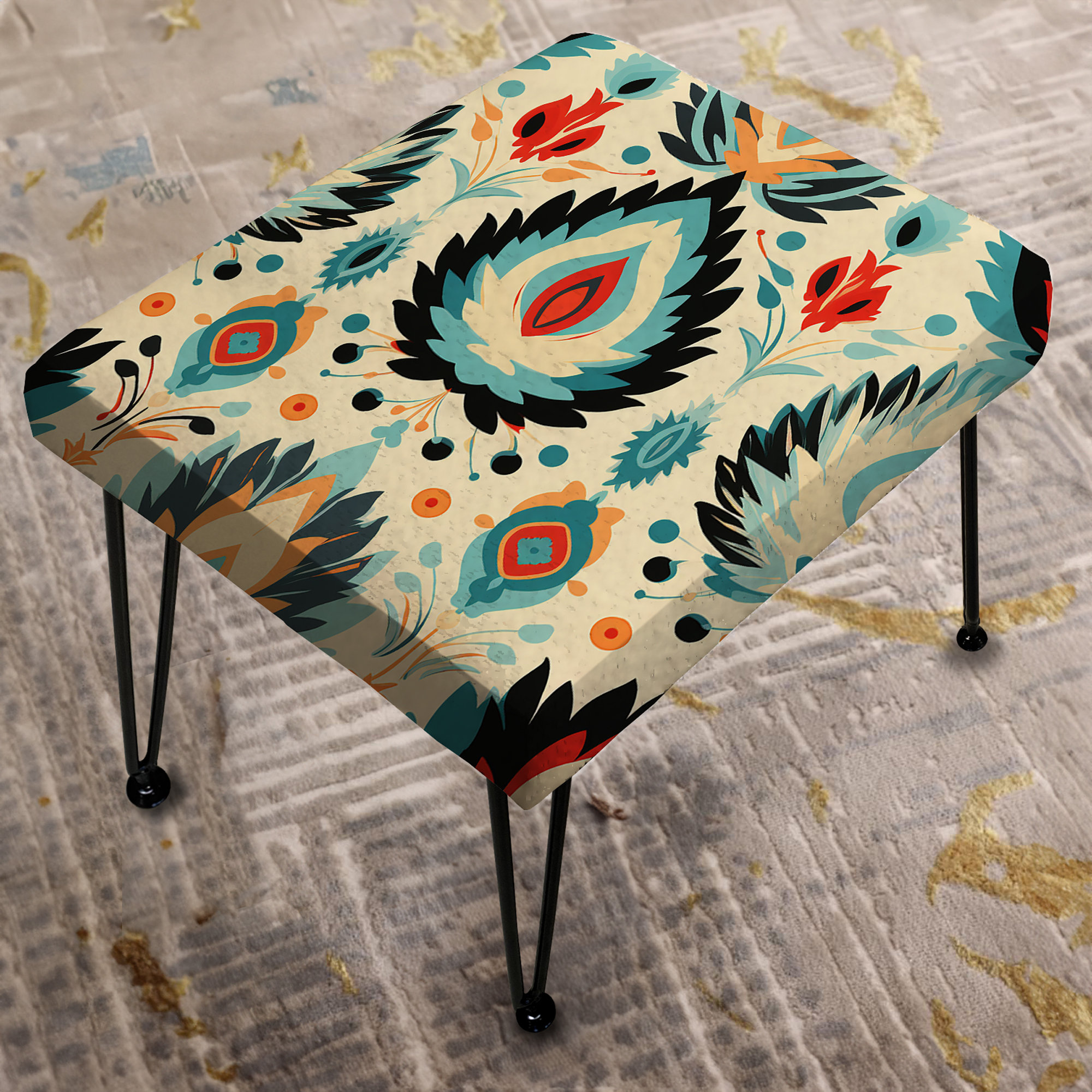 Design Art Orange Ikat Nomadic Tribe Blend - Ikat Rectangle Ottoman ...
