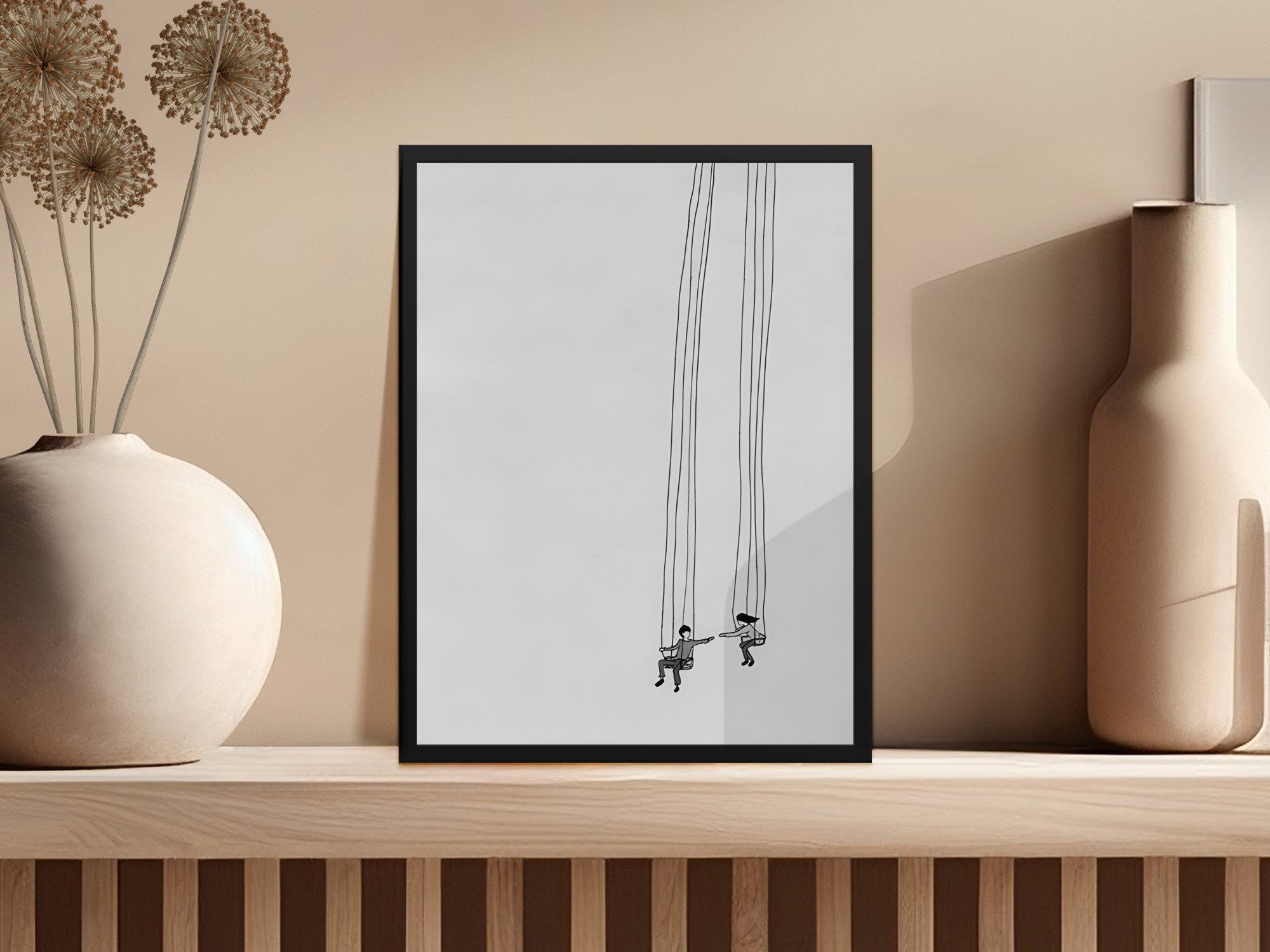 Ivy Bronx Two People on Swings Reaching Hand Minimalist Framed Poster ...