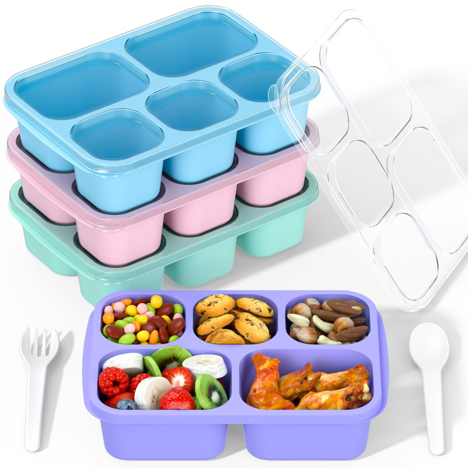 Prep & Savour Adult Lunch Box - 4 Pack, 5 - Compartment , Reusable Food ...