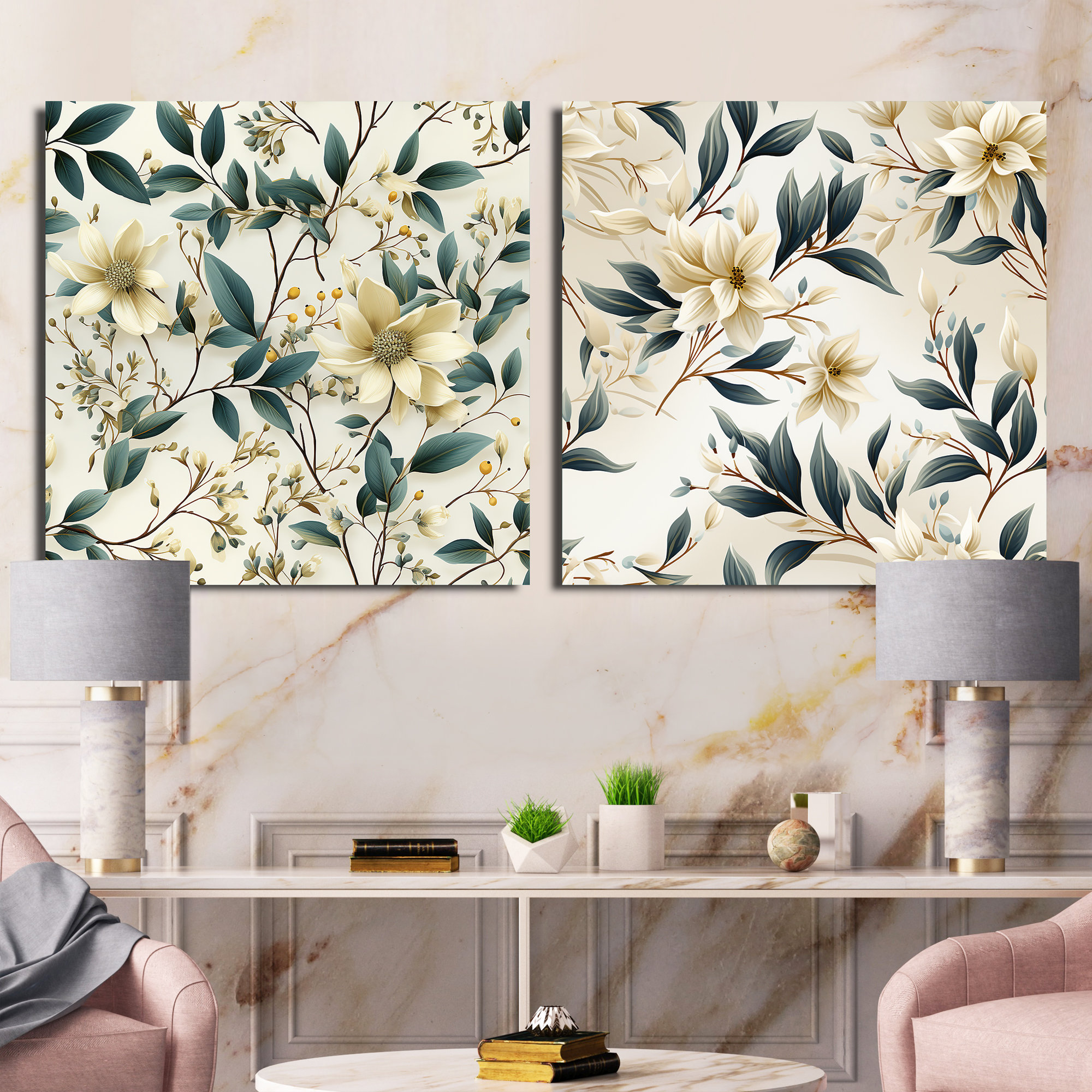 Design Art Whispering Vines - Floral & Botanicals Square Collage Set Of ...