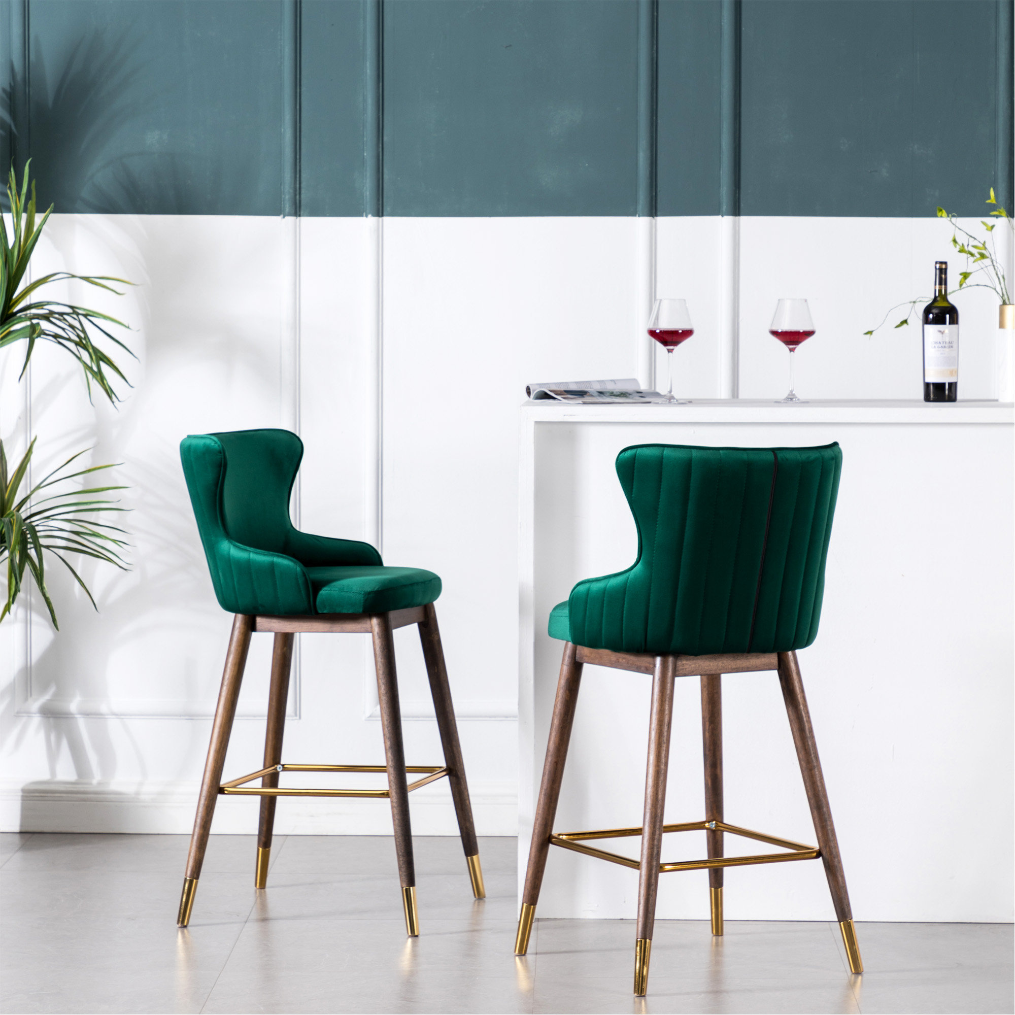 Everly Quinn Comfortable Fabric Upholstered Wingback Bar Stools For ...