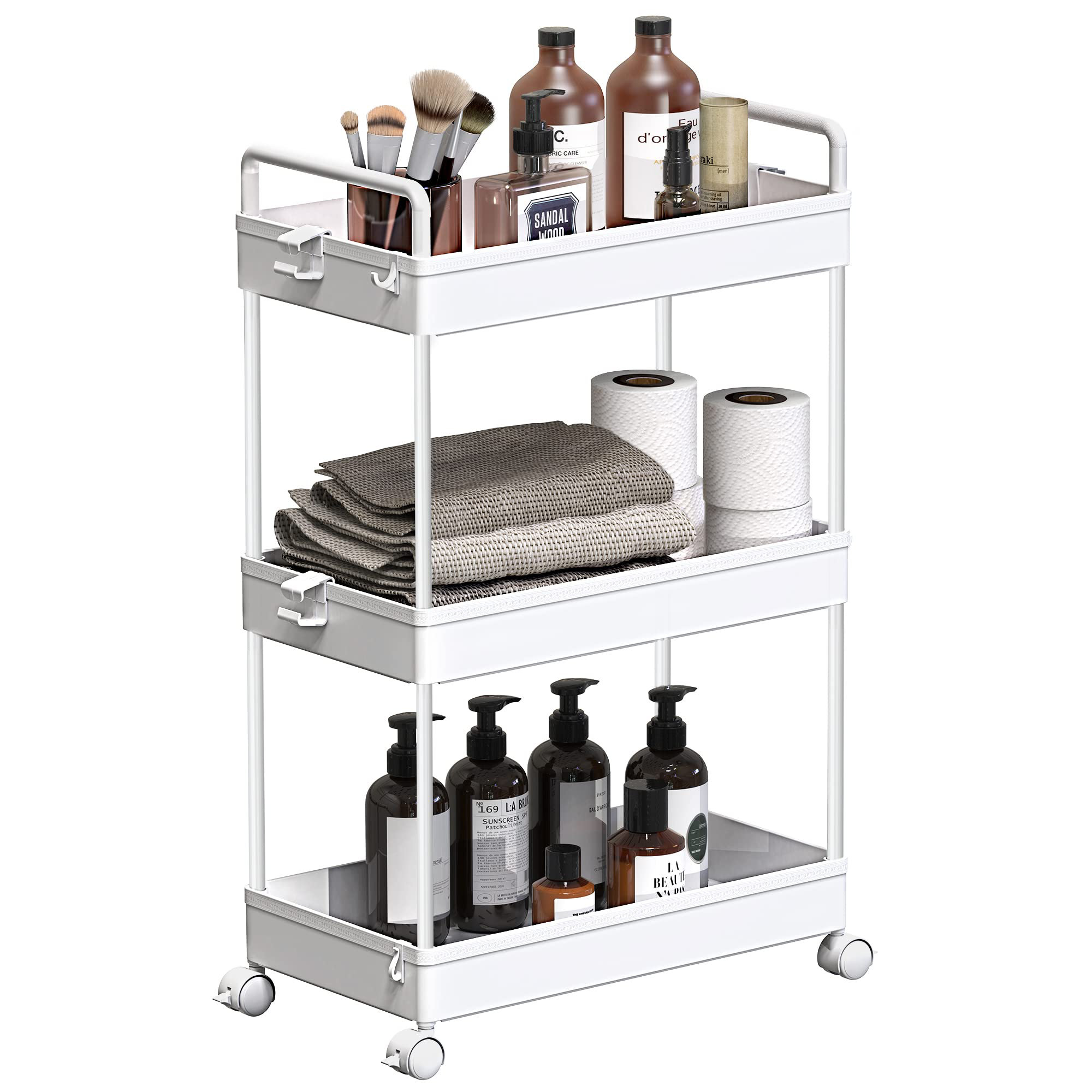 BOJUNTAN 3 Tier Utility Cart Mobile Slide Out Organizer, Bathroom ...