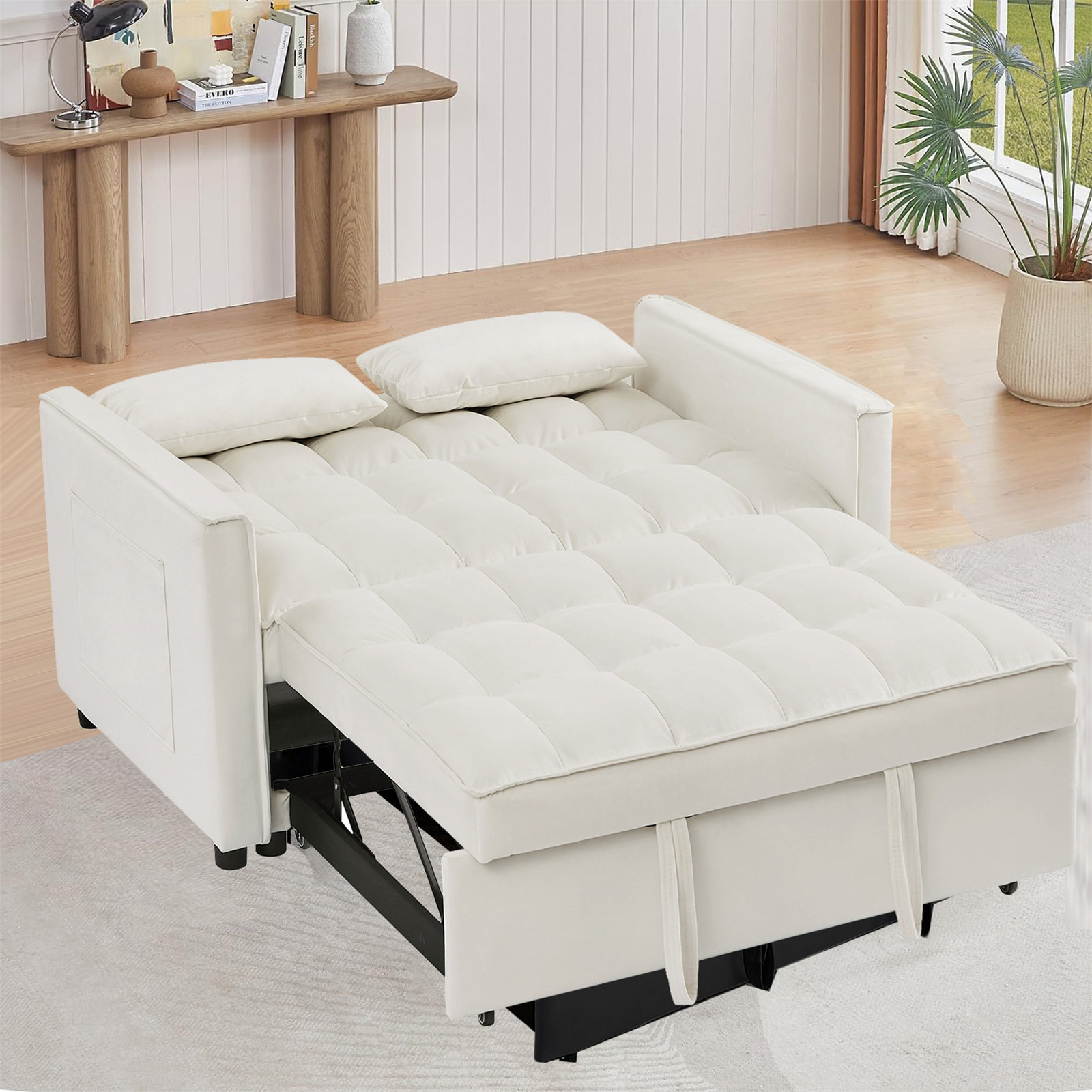 Ebern Designs Upholstery Reclining Sleeper Sofa With Adjustable ...