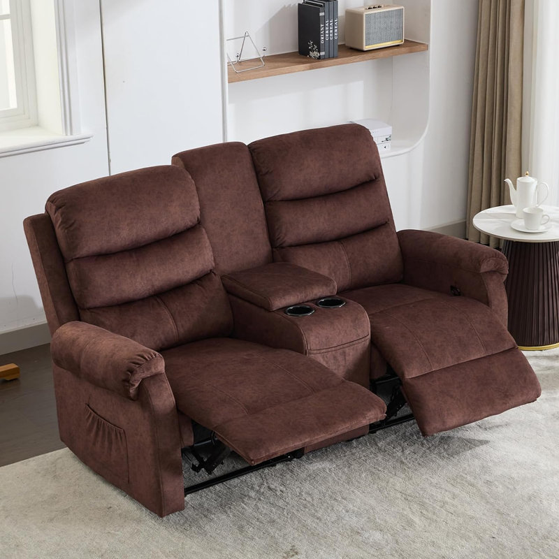 Ebern Designs Manual Loveseat Reclining Sofa Couches with Console ...