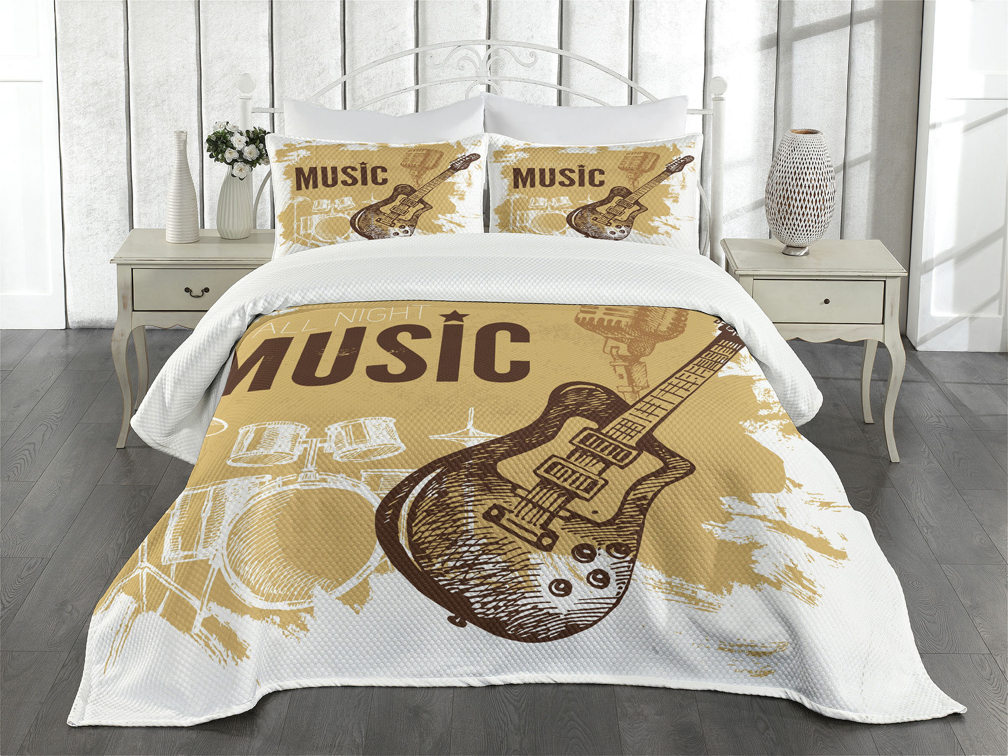 Ambesonne Ambensonne Rock Music Vintage Sketch Art Pale Coffee Brown ...