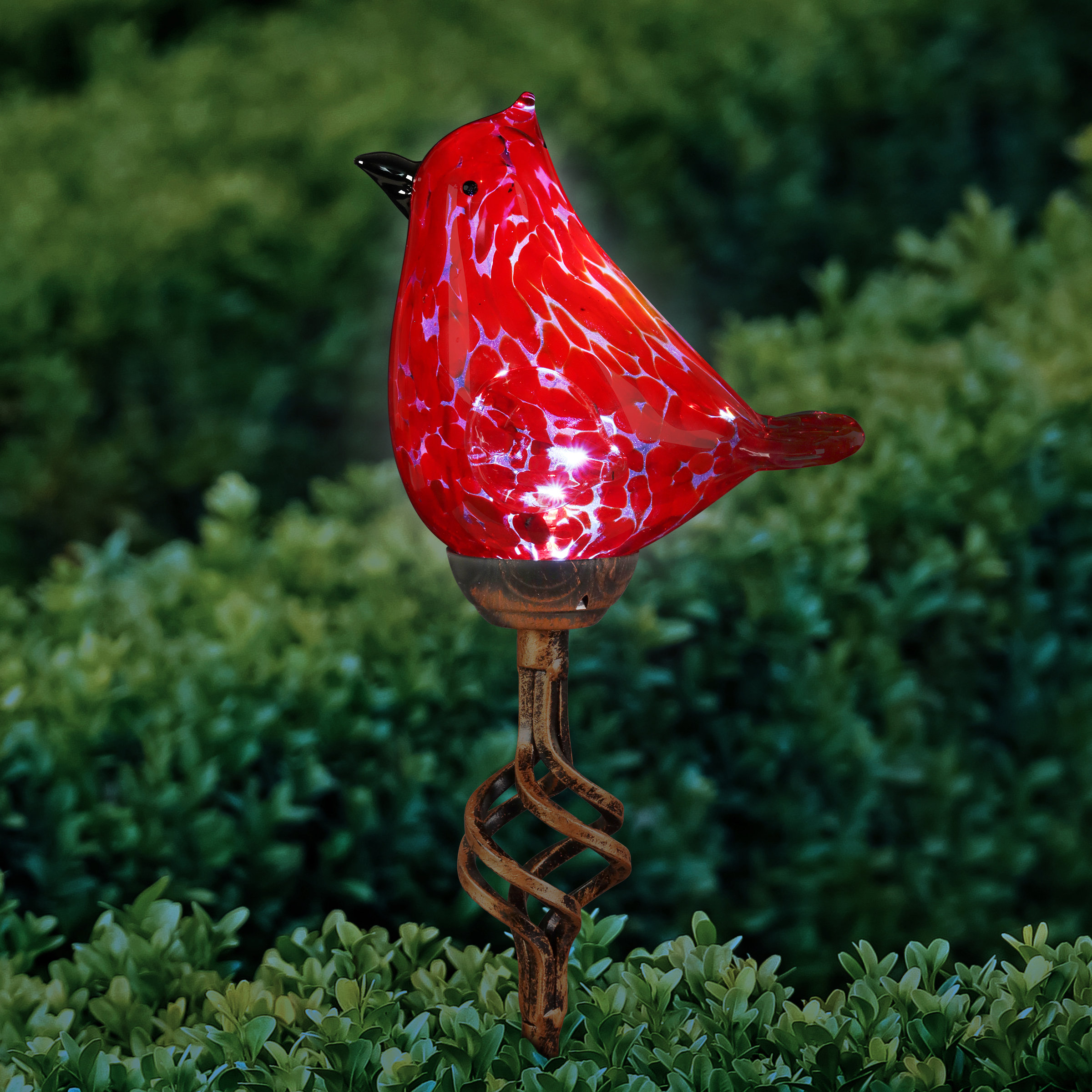 Exhart Solar Cardinal with Finial Garden Stake, 5.5 by 31 Inches | Wayfair