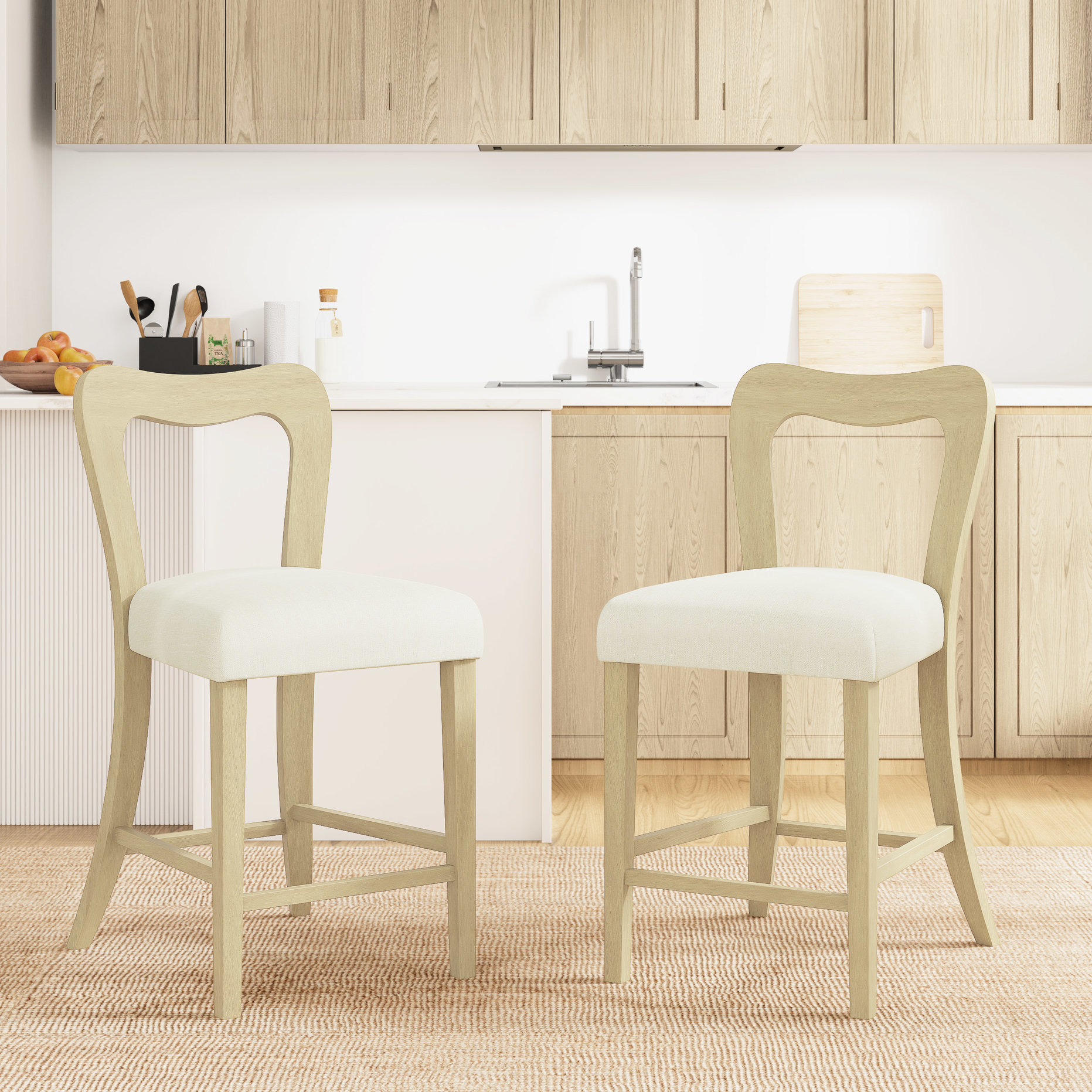 Corrigan Studio® Of 2 Counter Stools In Dark Brown And Beige, Natural ...