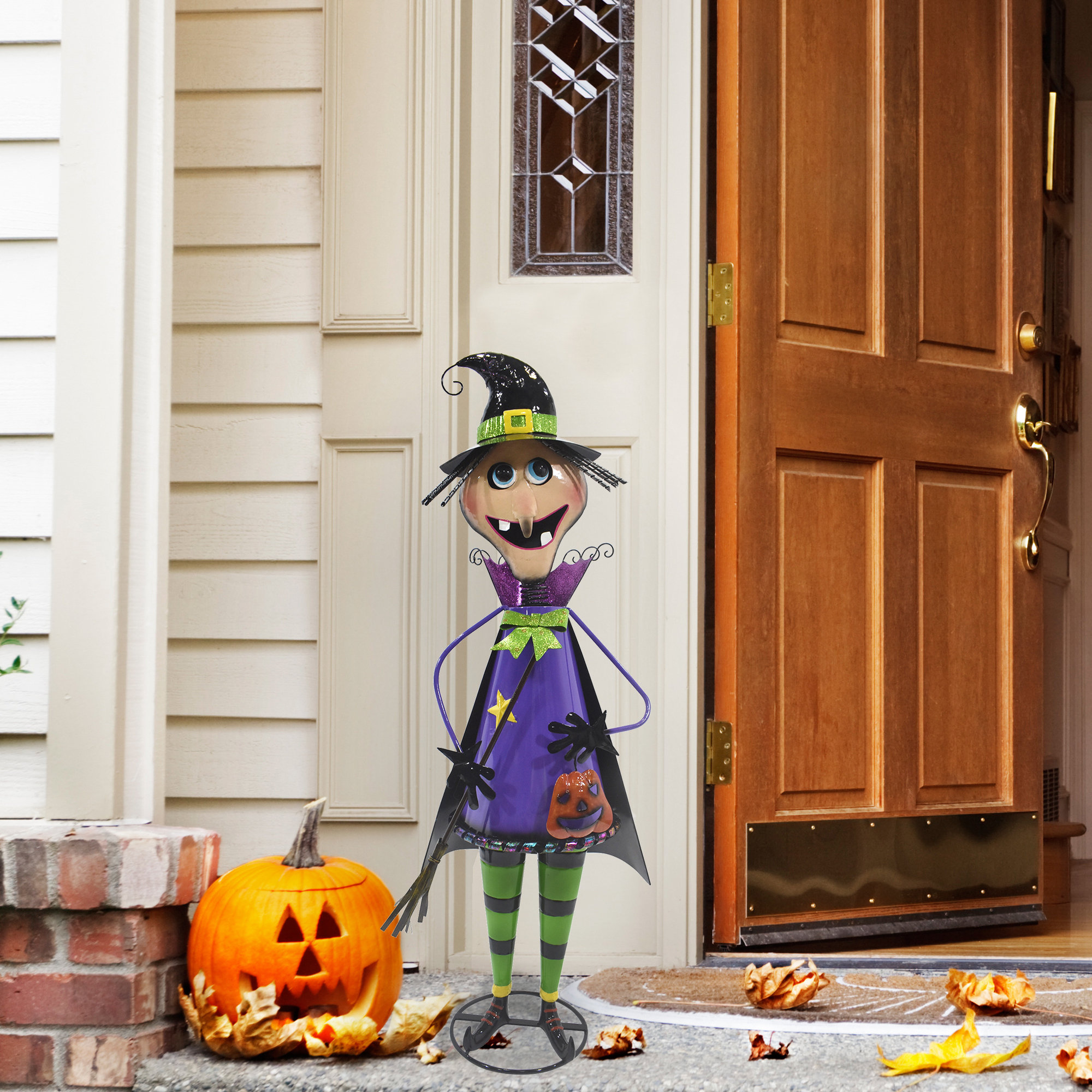 Haunted Hill Farm 42-In. Iron Witch Holding a Jack-O-Lantern, Halloween ...