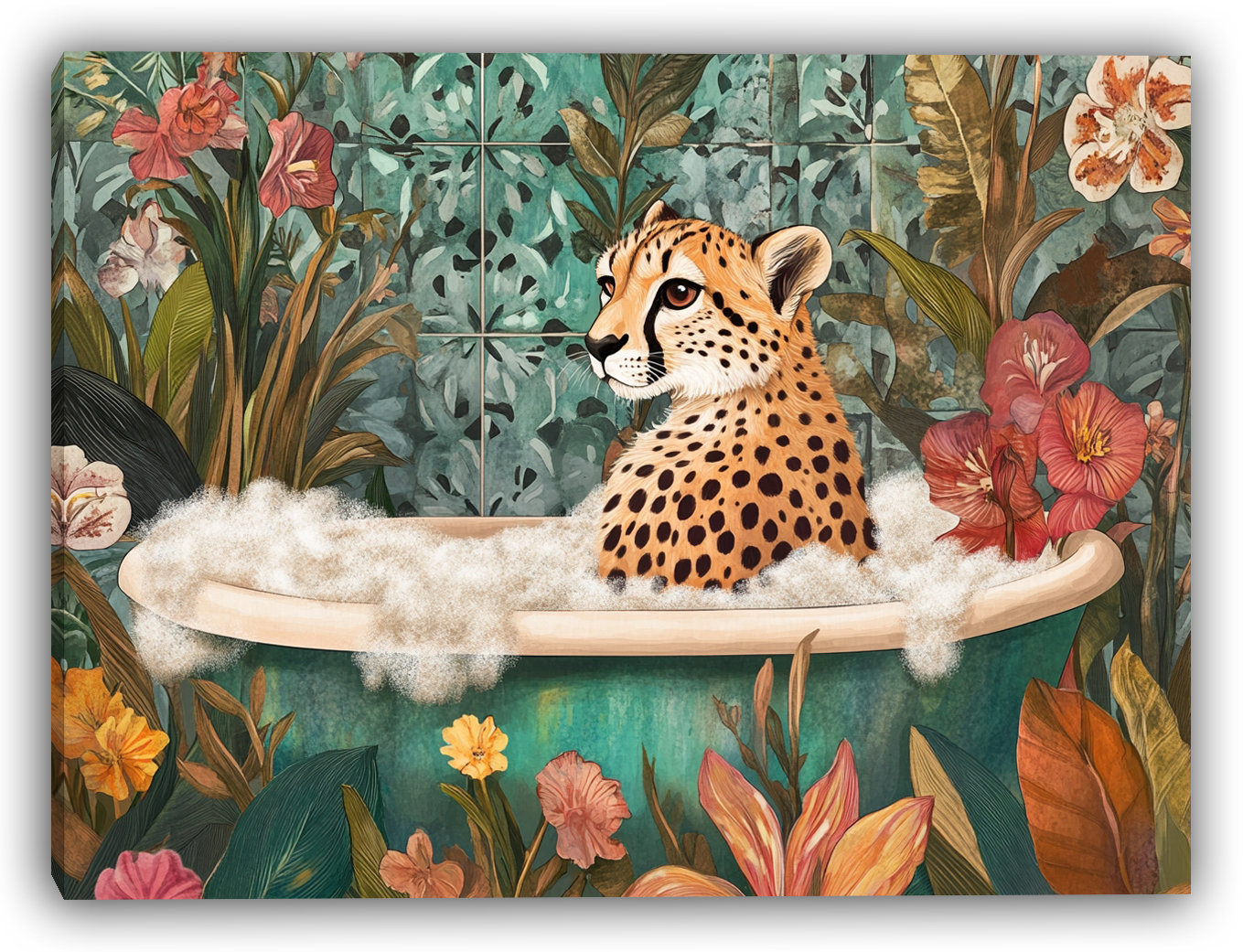 Bayou Breeze Leopard in Blooming Bliss - Jungle Bathtub Canvas Art ...