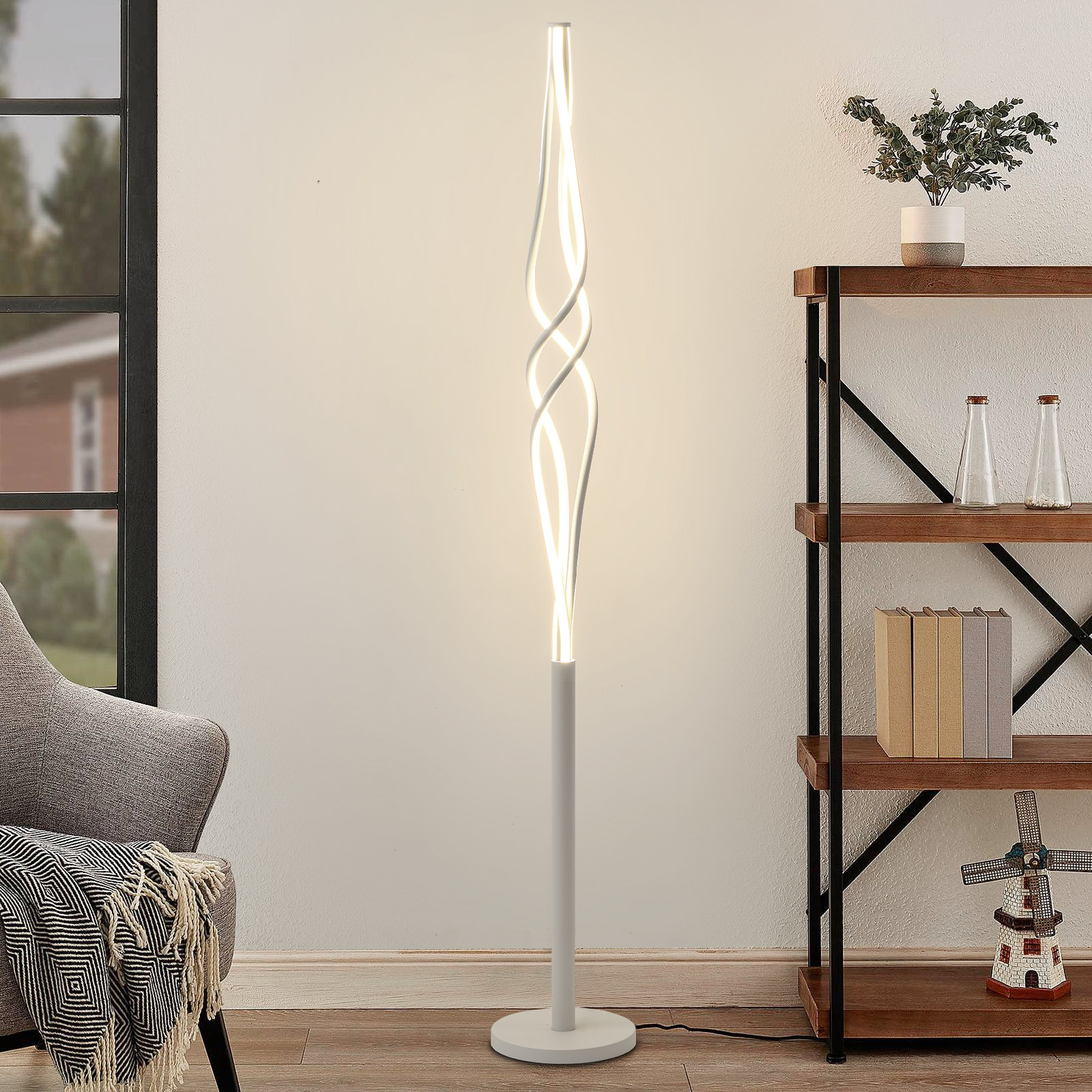 Wrought Studio™ 70’’ LED Dimmable Novelty Floor Lamp Black Spiral Floor ...