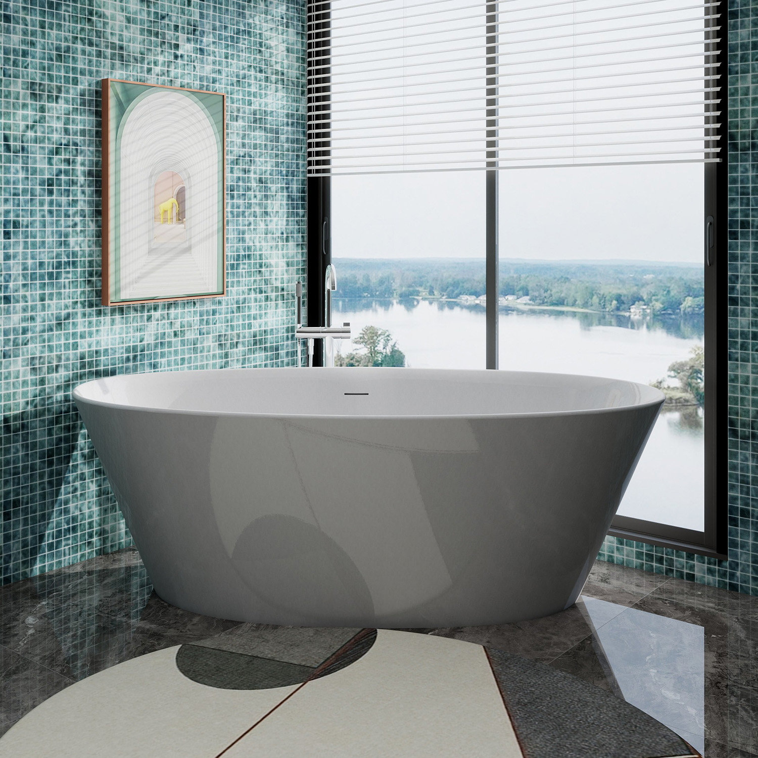 NAISIDIANZI Matte White Oval Freestanding Solid Surface Soaking Tub For ...