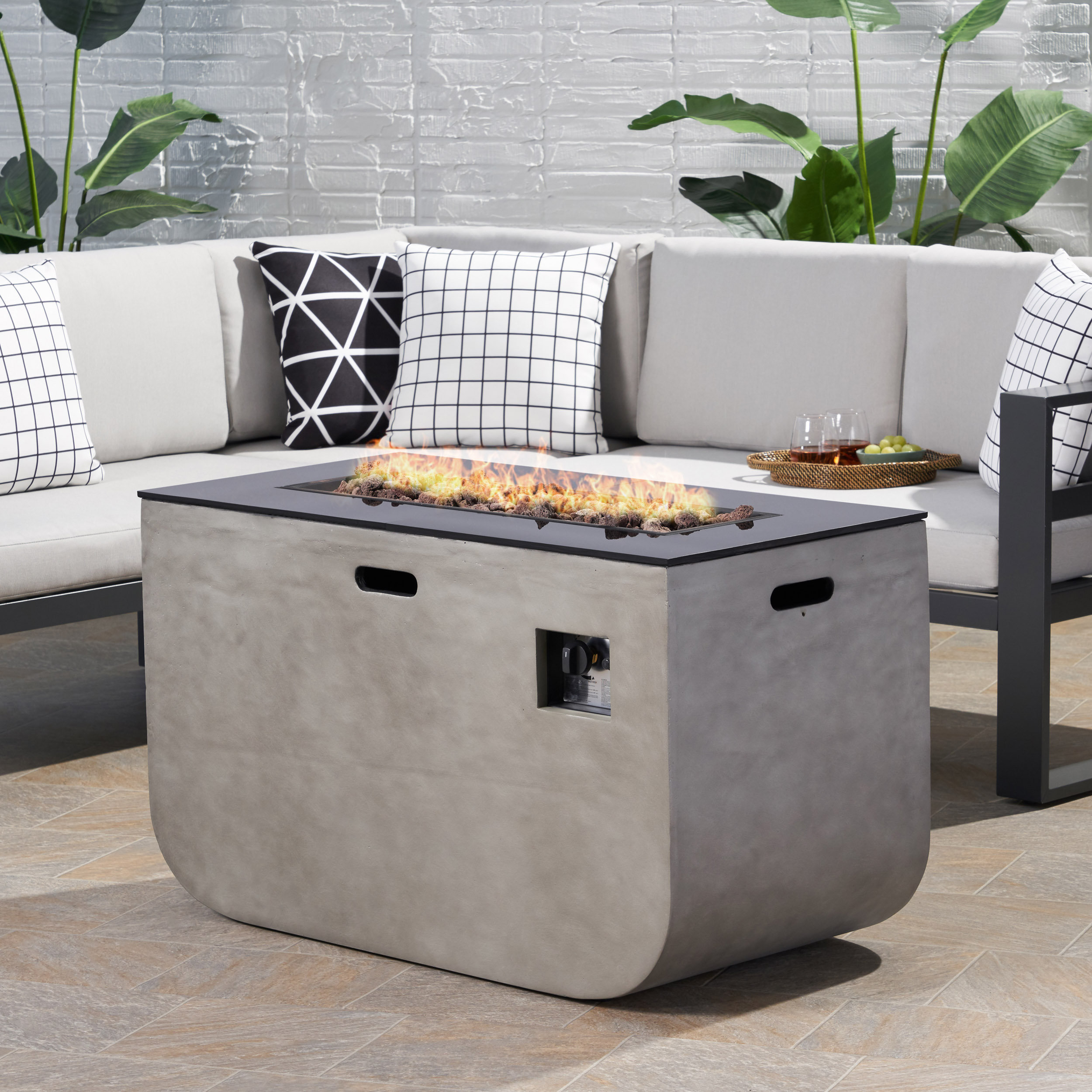 Wade Logan® Aprell Outdoor Modern Concrete Propane Fire Pit Table ...