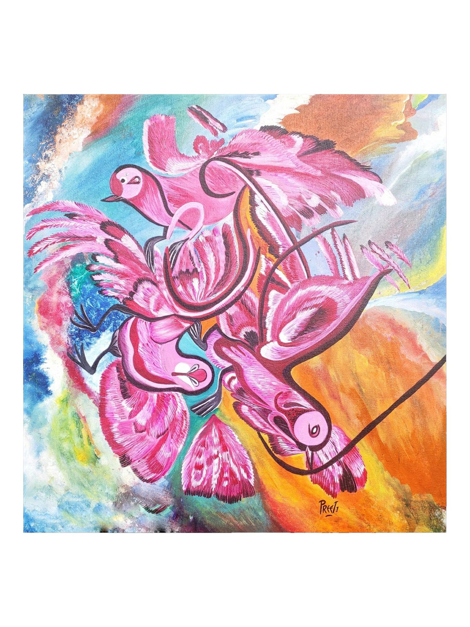 Exotic India Birds Group | Acrylic On Canvas | By Preeti Parmar | Wayfair