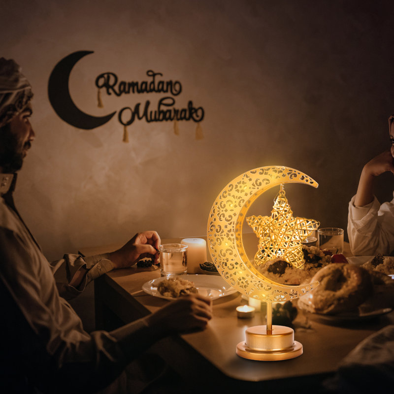 HEDAQI Cordless Battery Operated Crescent Moon Star LED Table Night ...