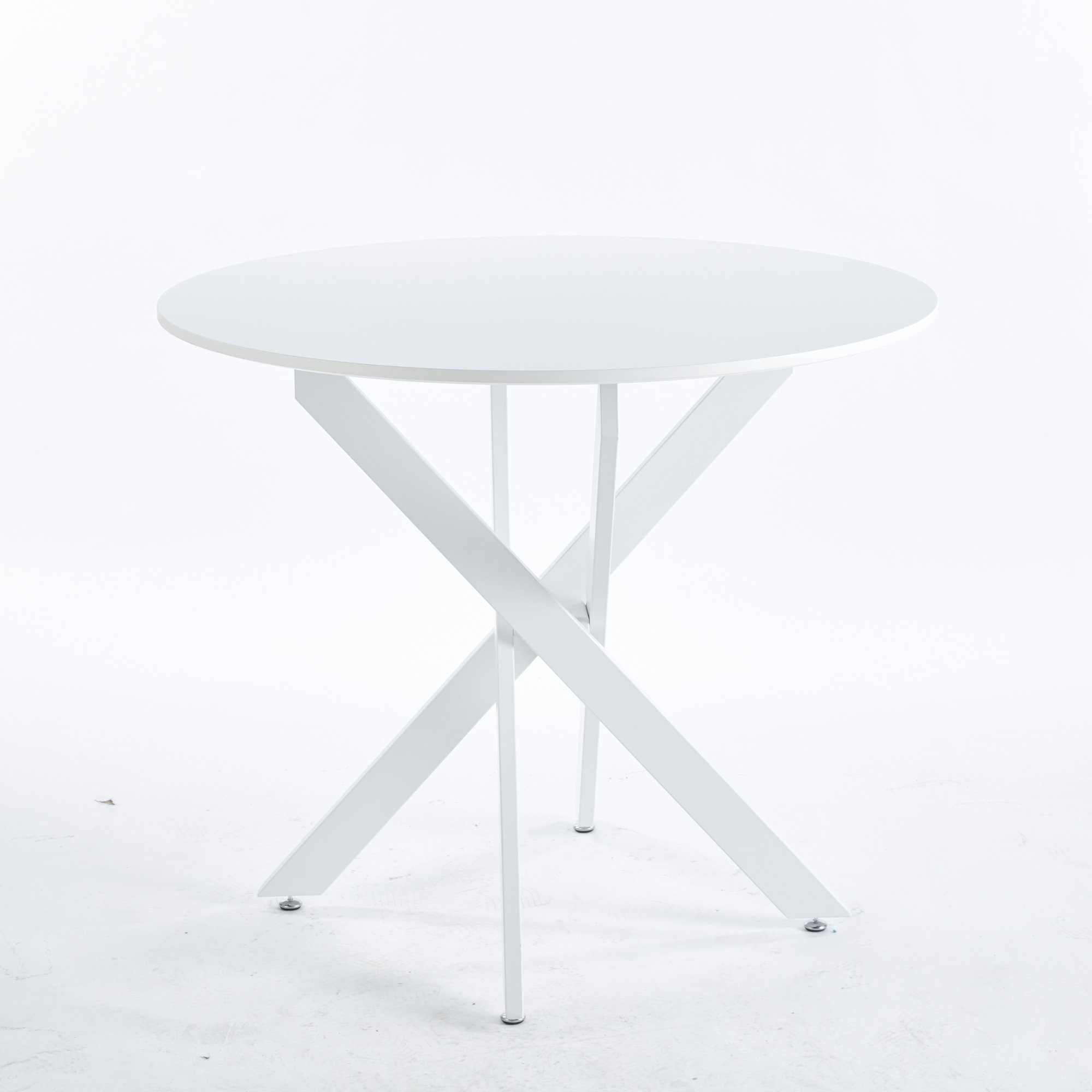 Ivy Bronx Modern round dining table 90x90x75cm, cross metal white legs ...