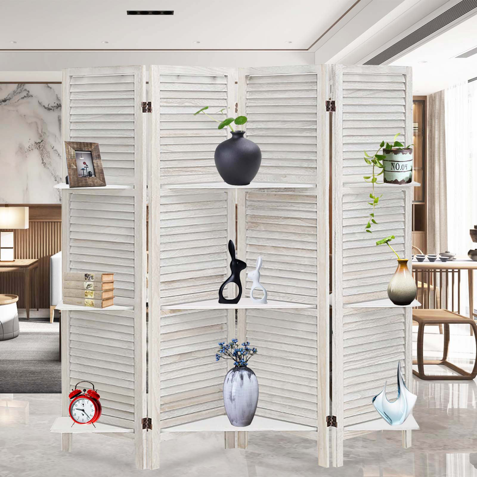 Gracie Oaks 4 Panel Wood Room Divider Folding Privacy Screens With ...