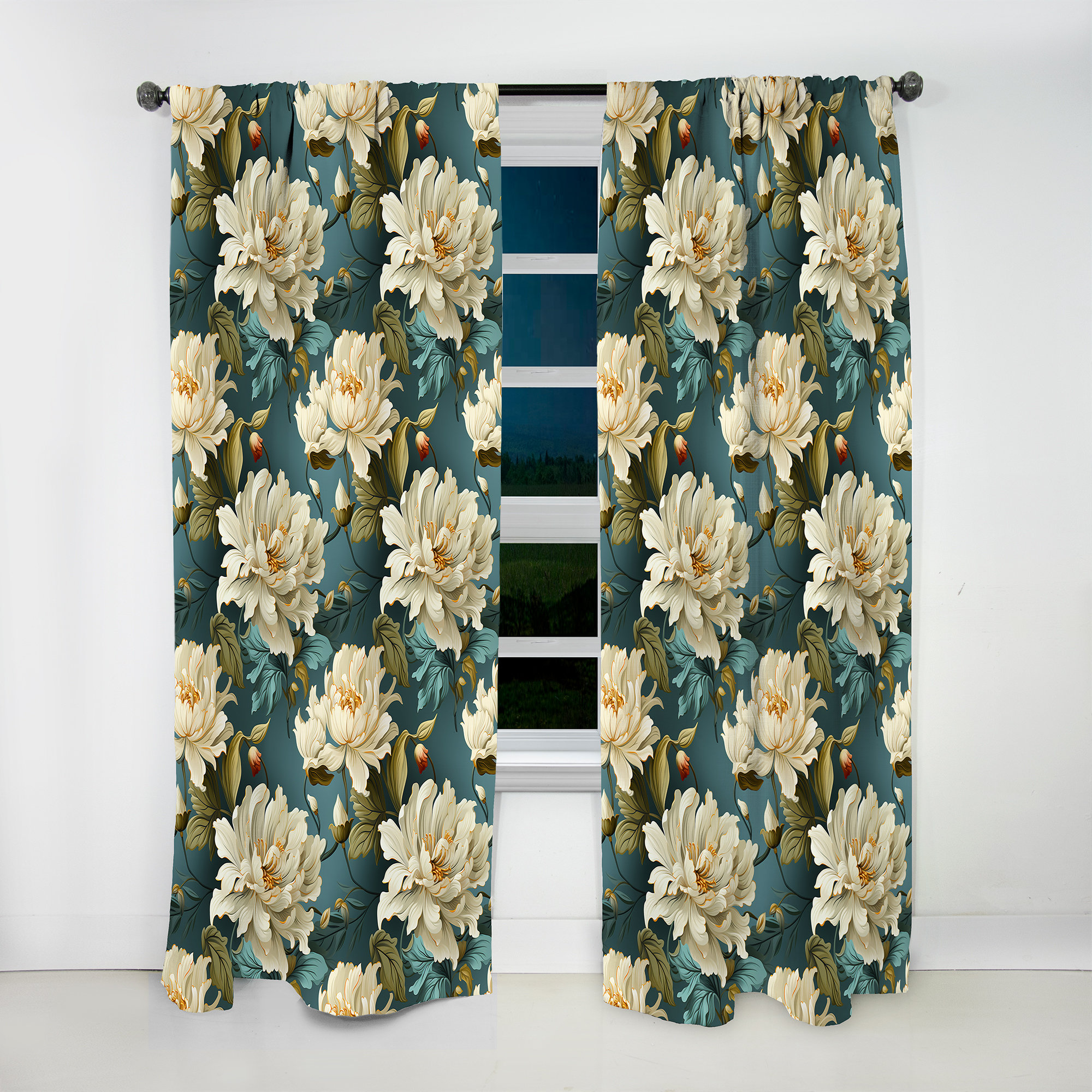 Design Art Baroque Green Damask Flower Legacy - Damask Curtain - Velvet ...