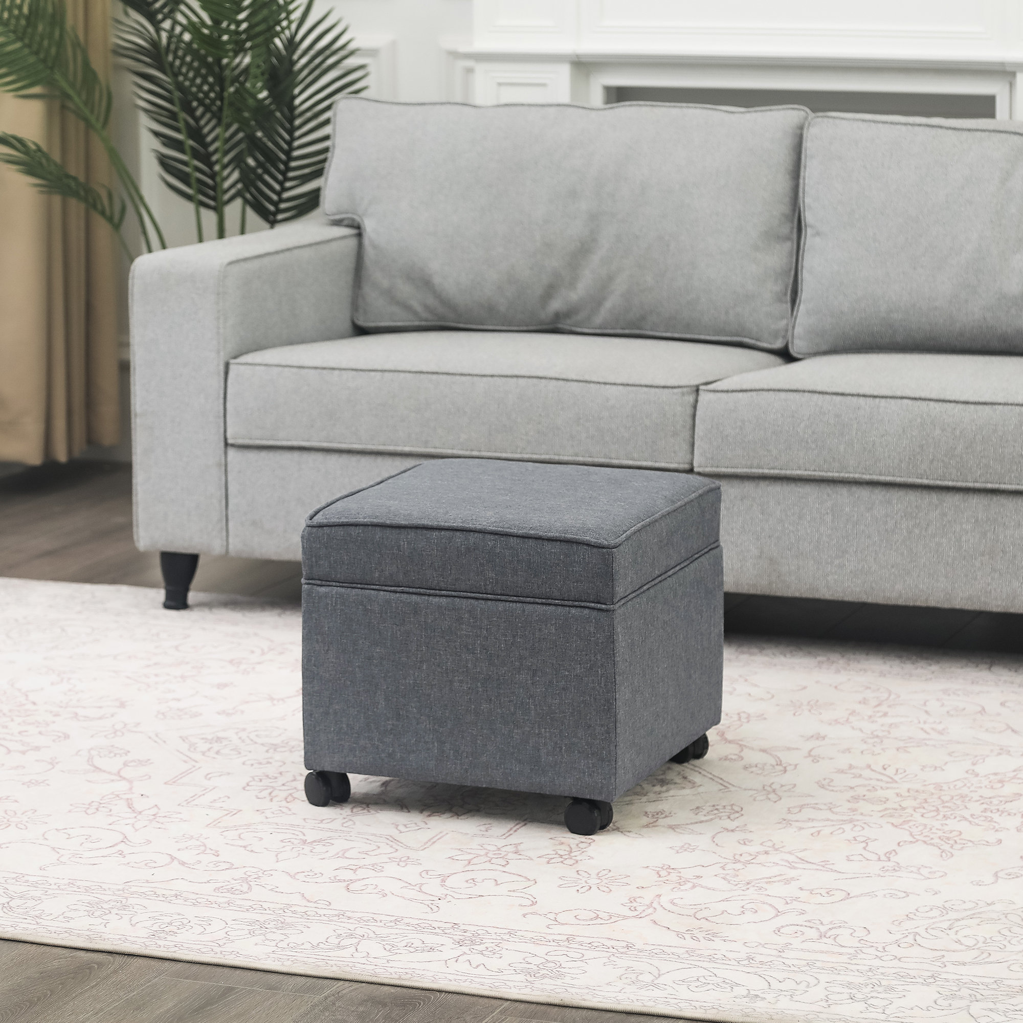 Ebern Designs Felixstowe Storage Ottoman Script Fabric With Casters ...