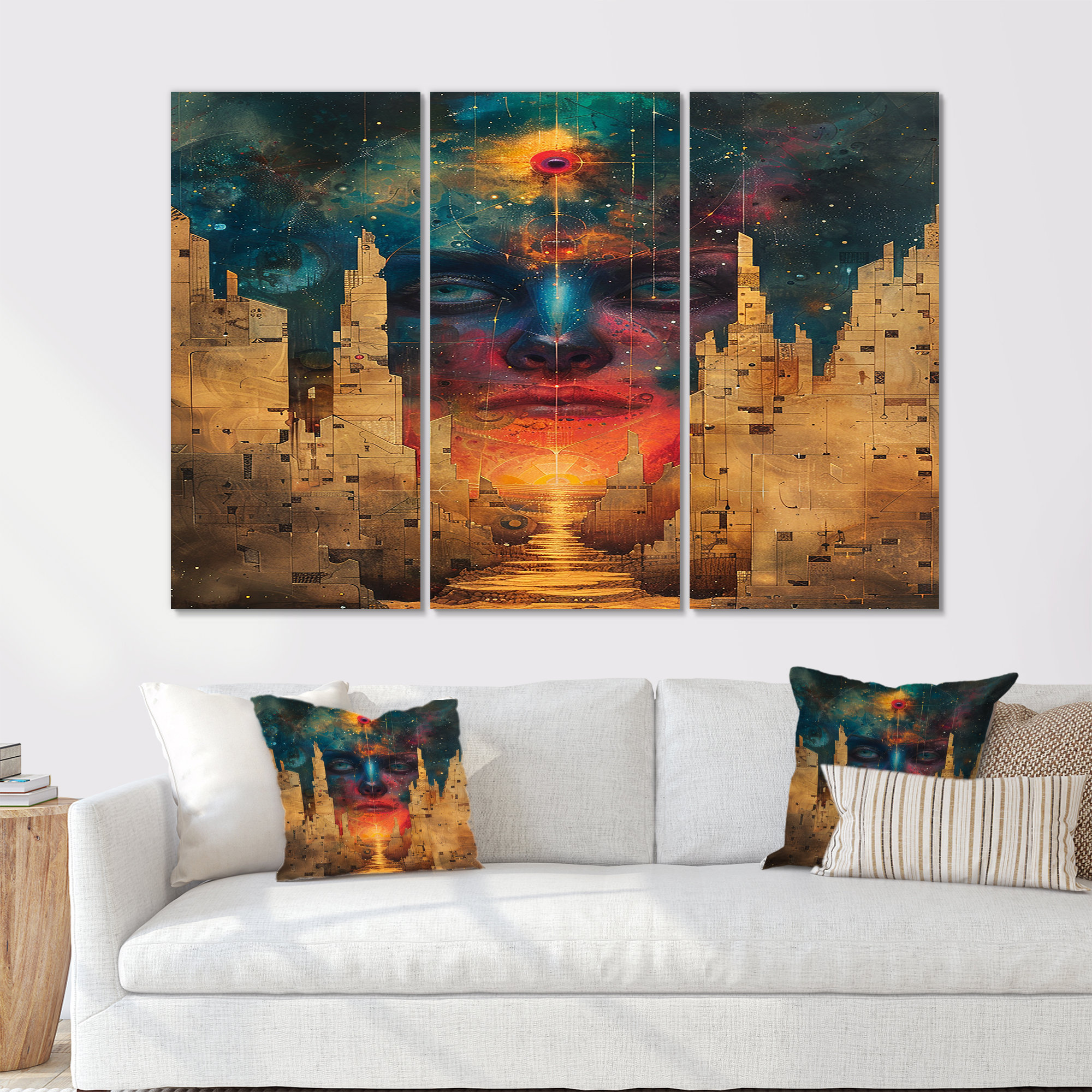 Design Art Portrait Of Cosmic Man Ancient City - Abstract Collages Wall ...