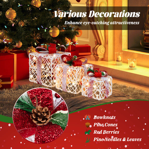 The Holiday Aisle® 3 Piece Christmas Present Boxes Festival Lighted ...