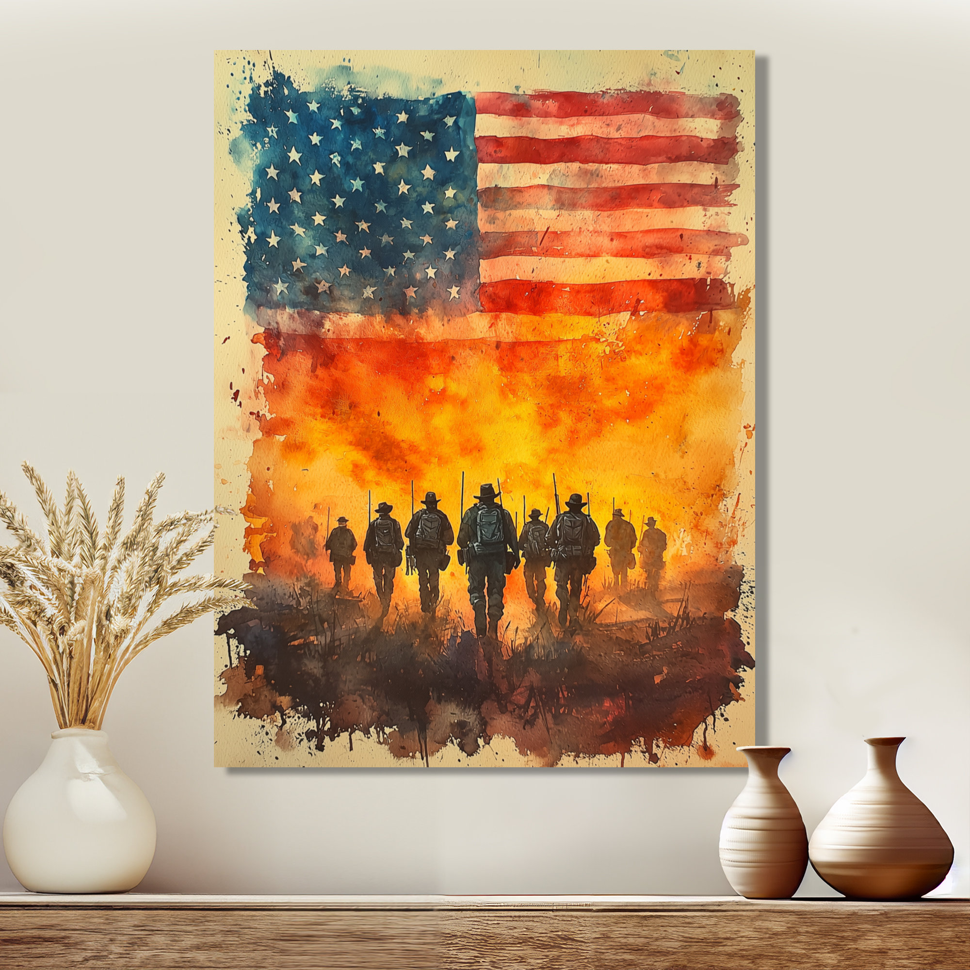 Design Art California Gold Rush Cowboys And USA Flag I - USA Metal Wall ...